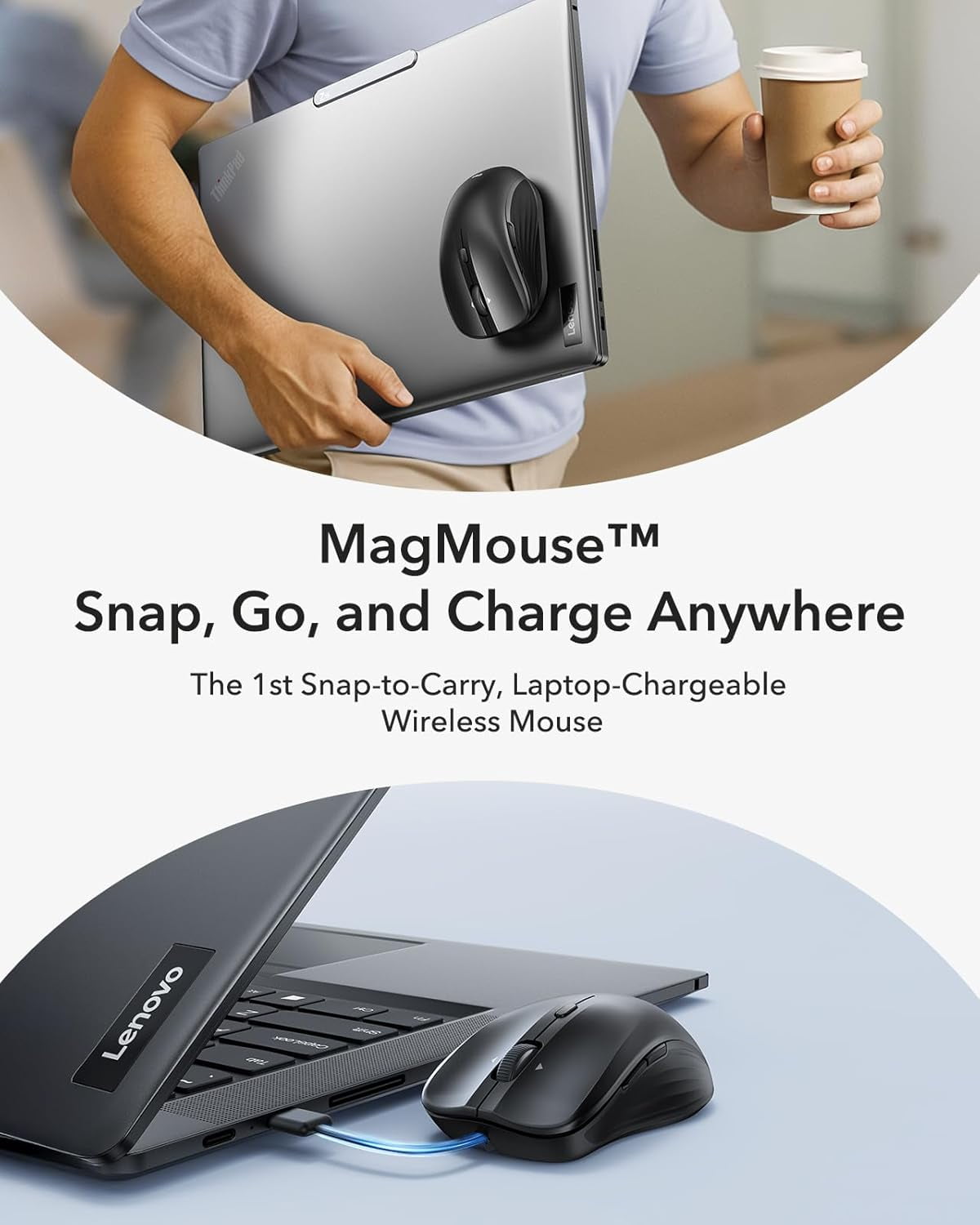 TG4THT-MagMouse Snap-to-Carry Bluetooth Mouse, Rechargeable Wireless ...