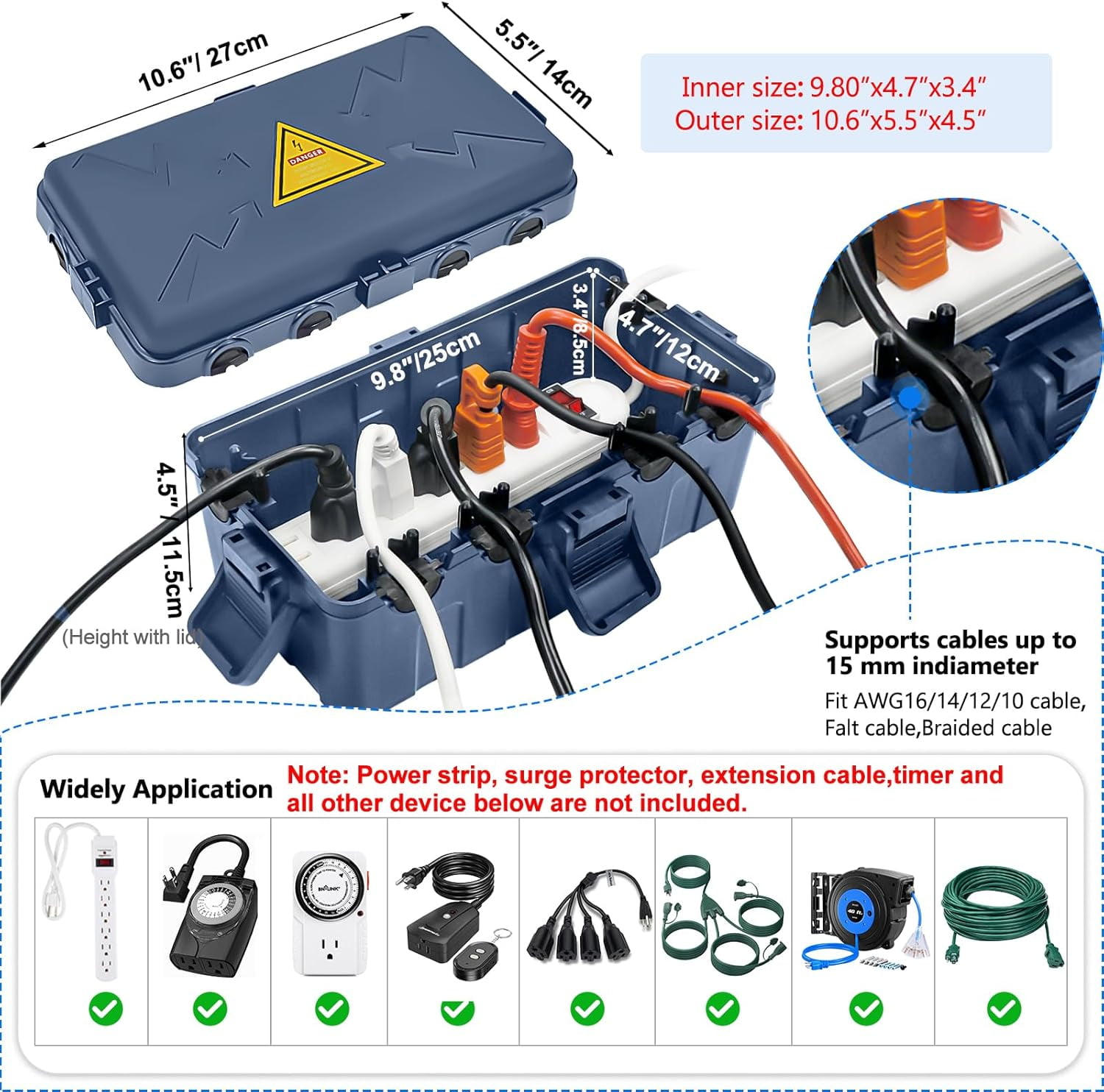 TG4THT-Medium Outdoor Electrical Box(10.6x5.5x4.5inch),Weatherproof ...
