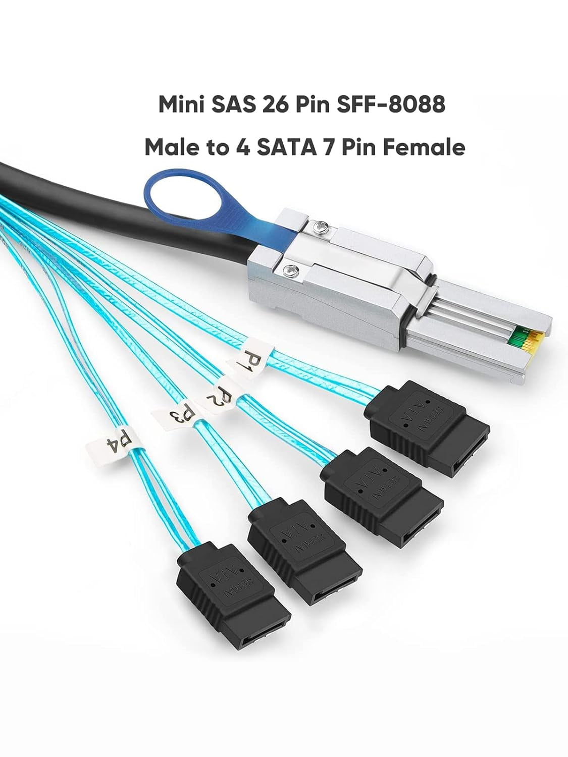 TG4THT-Mini SAS 26Pin (SFF-8088) Male to 4 SATA 7Pin Female Cable, Mini SAS Host/Controller to 4 ...