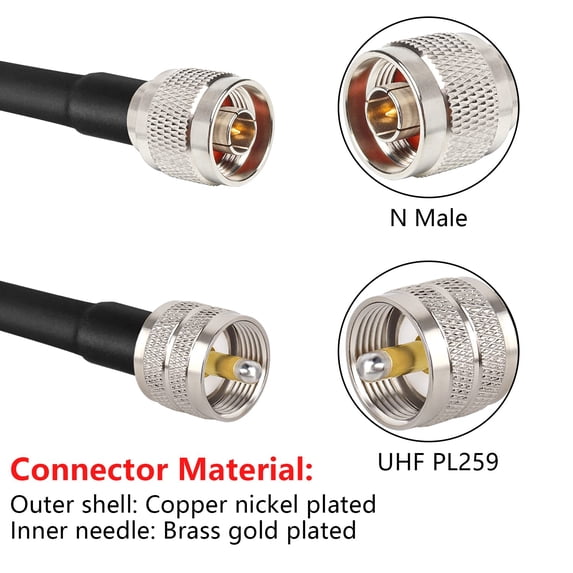 TG4THT-N Male to PL259 UHF 25FT, N-Type to UHF Cable Low Loss RG8X Coax ...