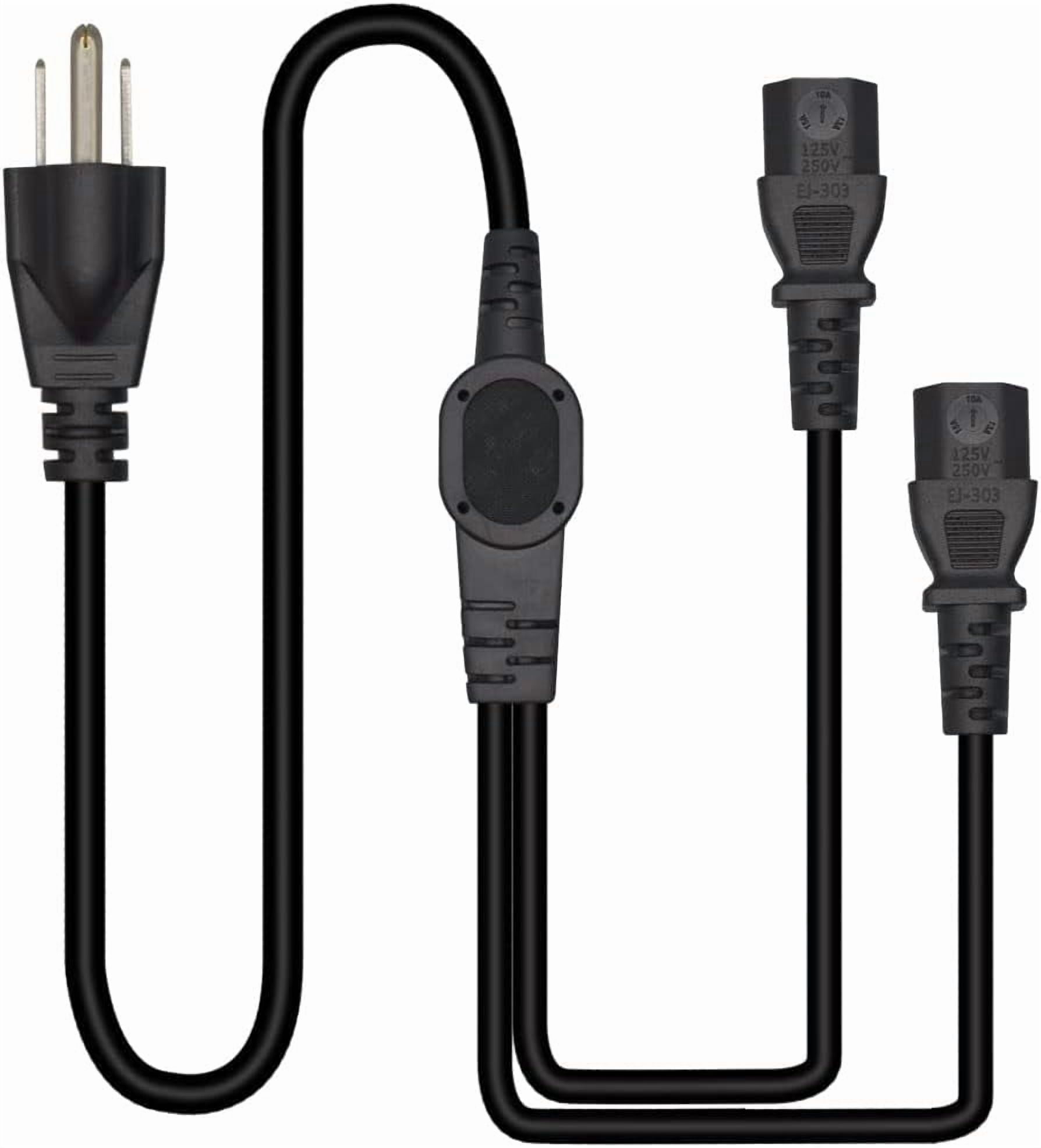 TG4THT-NEMA 5-15P to Dual C13 Y Splitter Power Cord - Power 2 Monitors at Once, 10ft/3m ...
