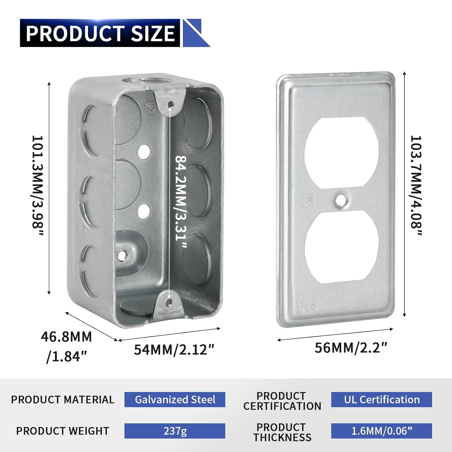 TG4THT-Pack of 2 Metal Outlet Box 4 inch 1-Gang,Thickness 1.6mm ...