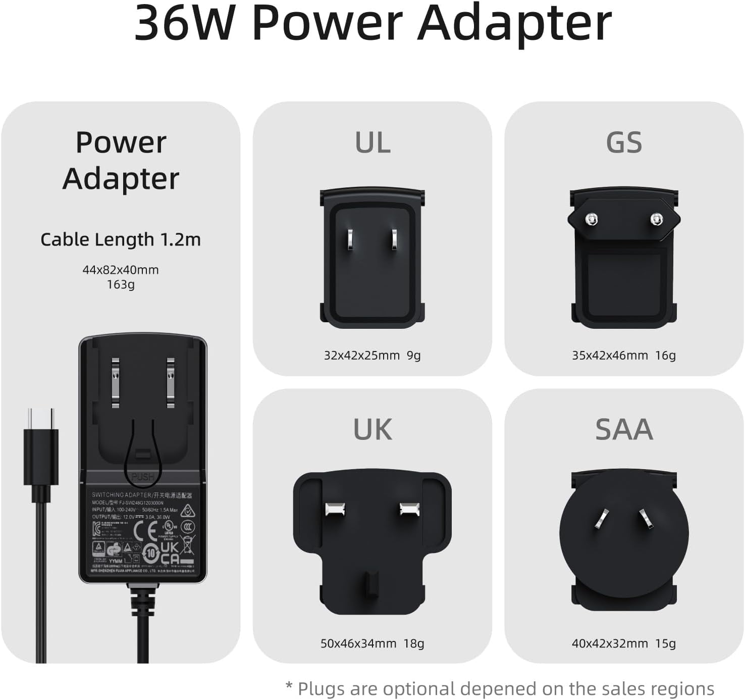 TG4THT-Power Supply Adapter 12V 3A DC to AC with USB-C Port and UL UK ...