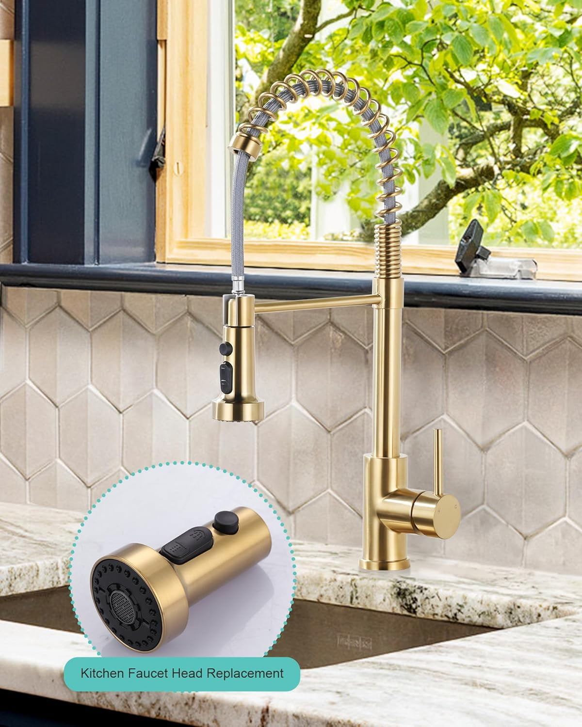 TG4THT-Pull Down Faucet Head Replacement: 3-Function Kitchen Faucet ...