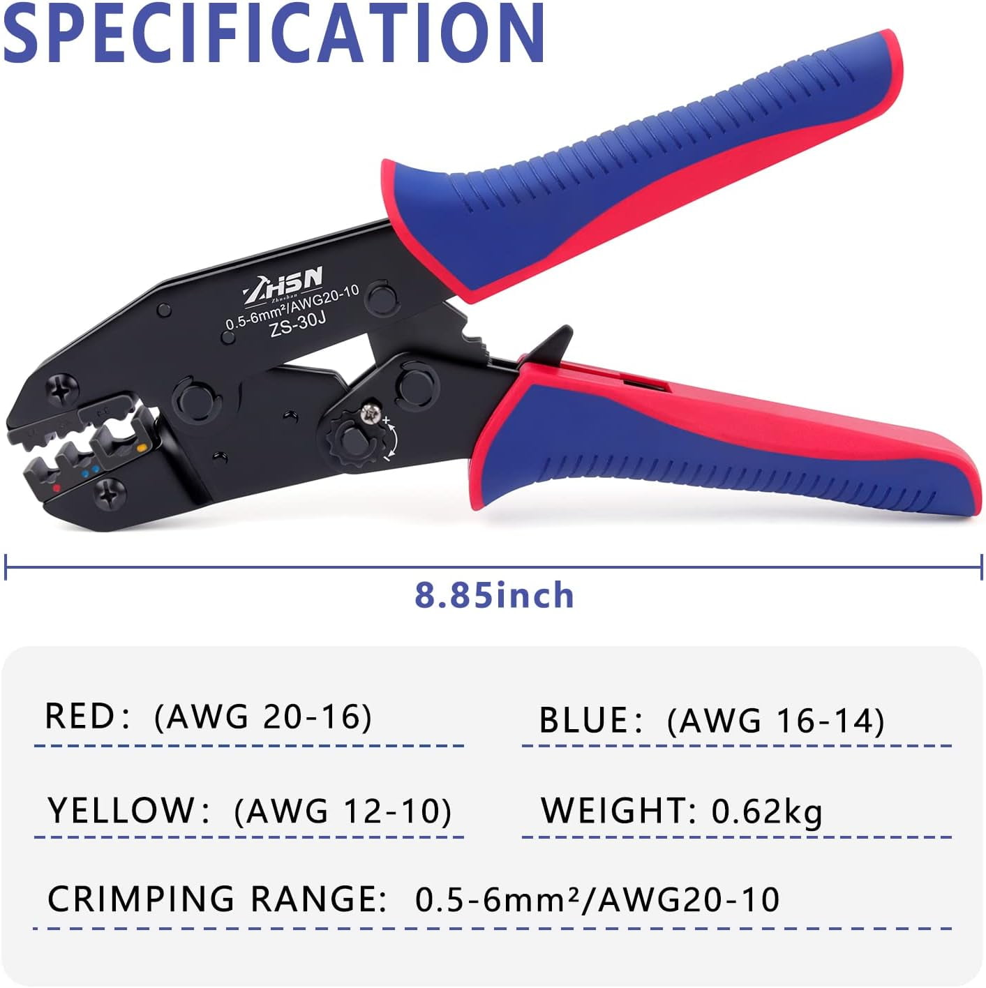 TG4THT-Ratcheting Electrical Wire Crimper, 30J Crimping tool (AWG 20-10 ...