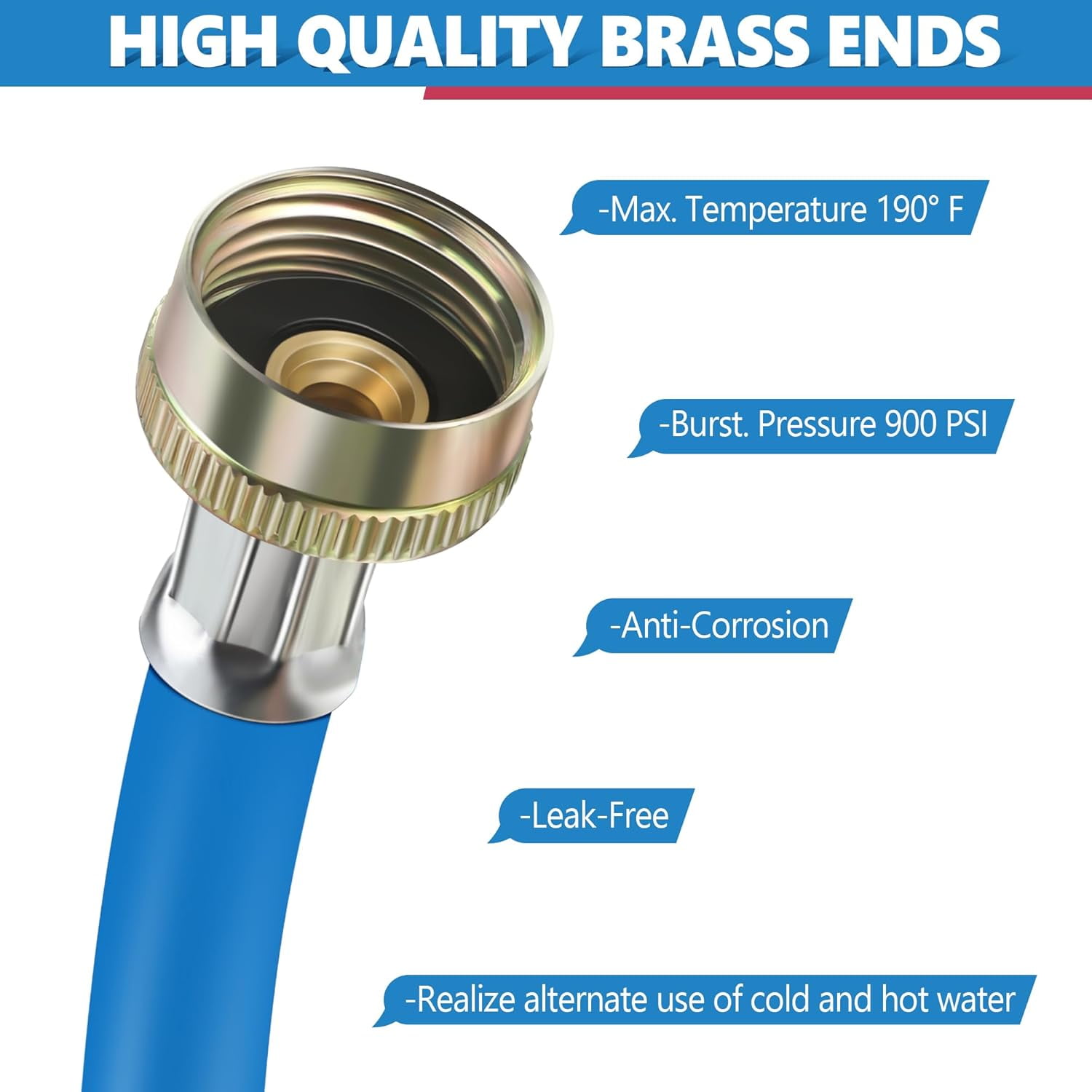 TG4THT-Rubber Washing Machine Y Hose, 3/4 Inch Brass Fittings, 1 ft (12 ...