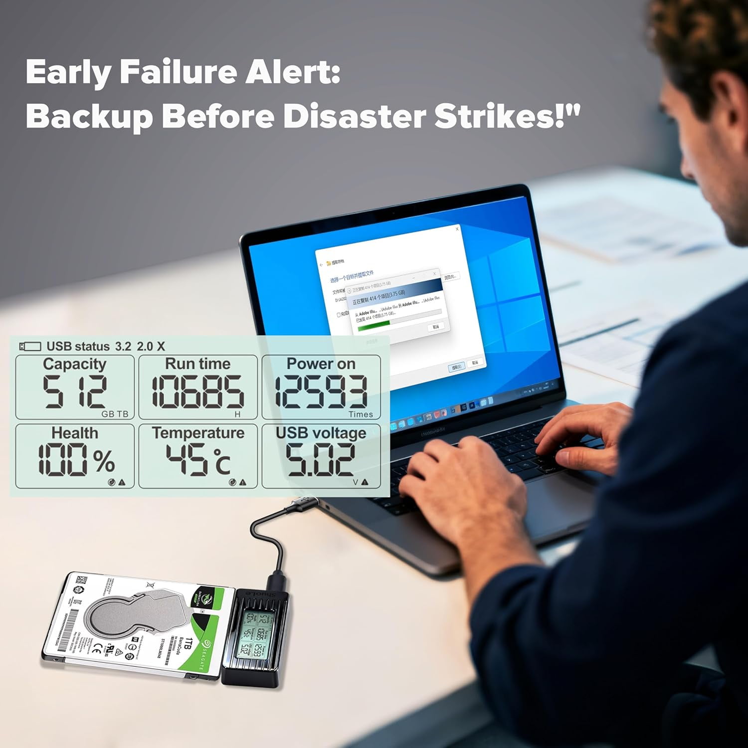 TG4THT-SATA to USB 3.2 Adapter with LCD Screen - 5Gbps Hard Drive ...