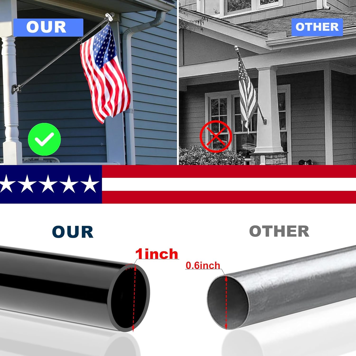 TG4THT-Stainless Steel Flag Pole Kit with Flag Pole Holder Brackets ...