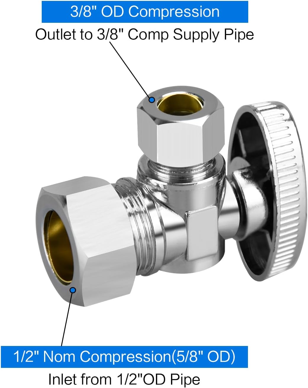 TG4THT-Stop Valves, 2 Pack 1/2" × 3/8" Angle Stop Valve, 1/2" Nominal ...