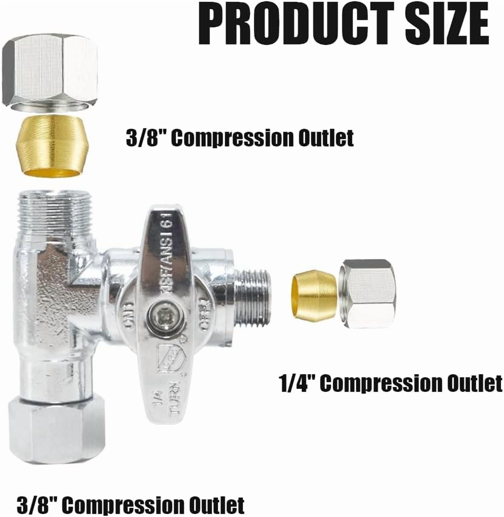 TG4THT-Tee Stop Valve, 3/8 Inch x 3/8 Inch x 1/4 Inch, 1/4 Turn ...