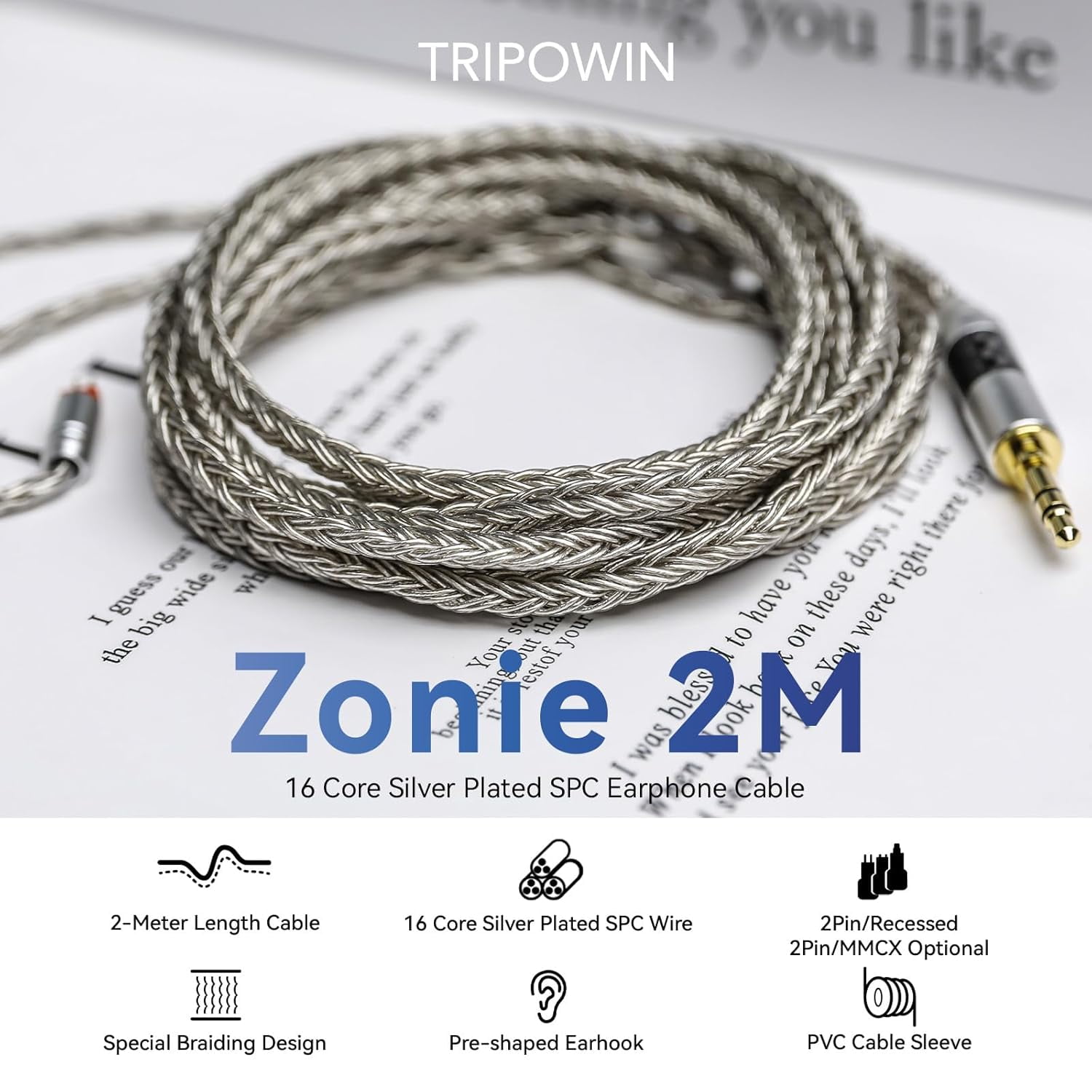 TG4THT-Tripowin Zonie IEM Cable, 2m Long Earbud Cord, 16 Core Silver ...