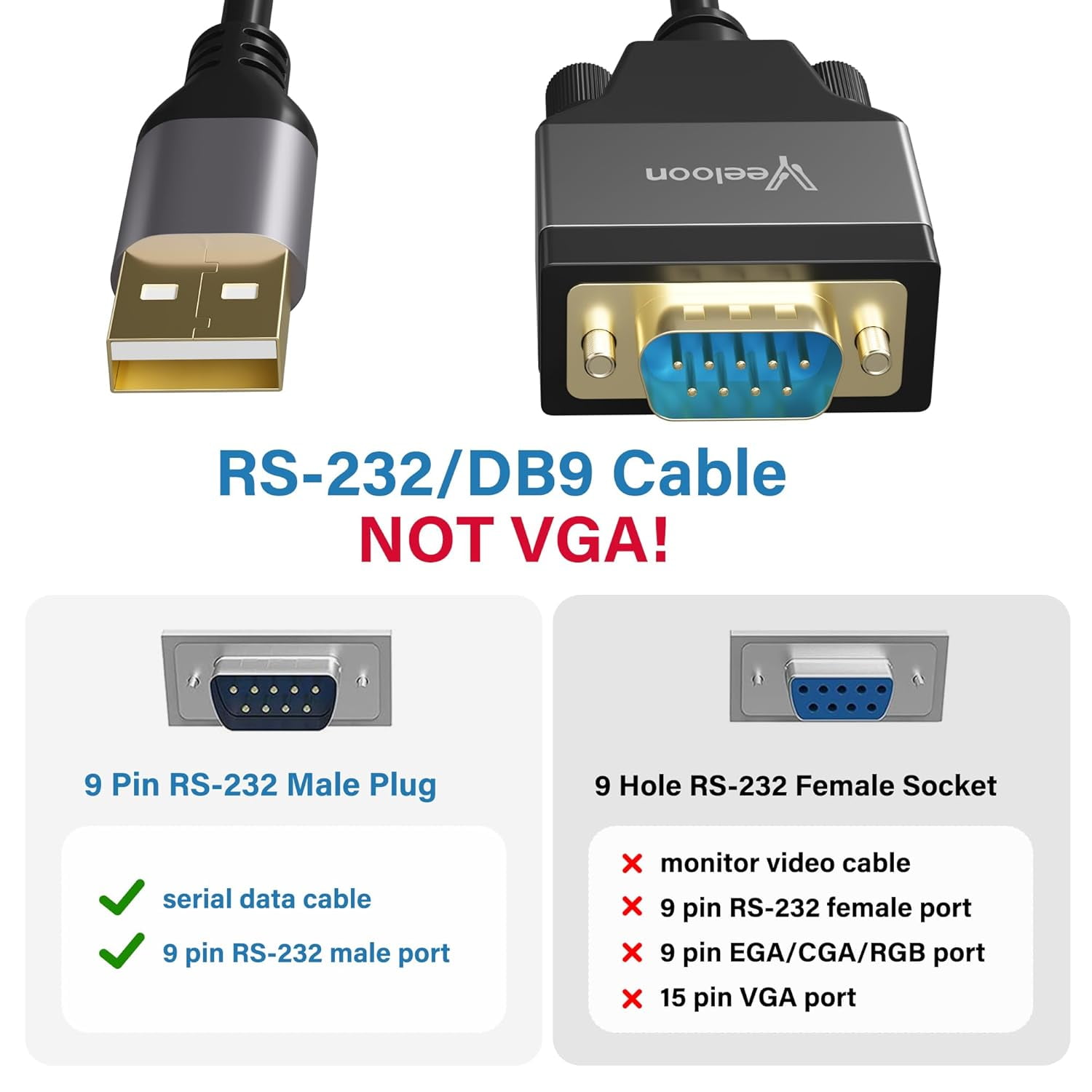 TG4THT-USB 2.0 to Serial Adapter (FTDI Chipset), 10 FT USB A to RS232 Male DB9 Pin Converter ...