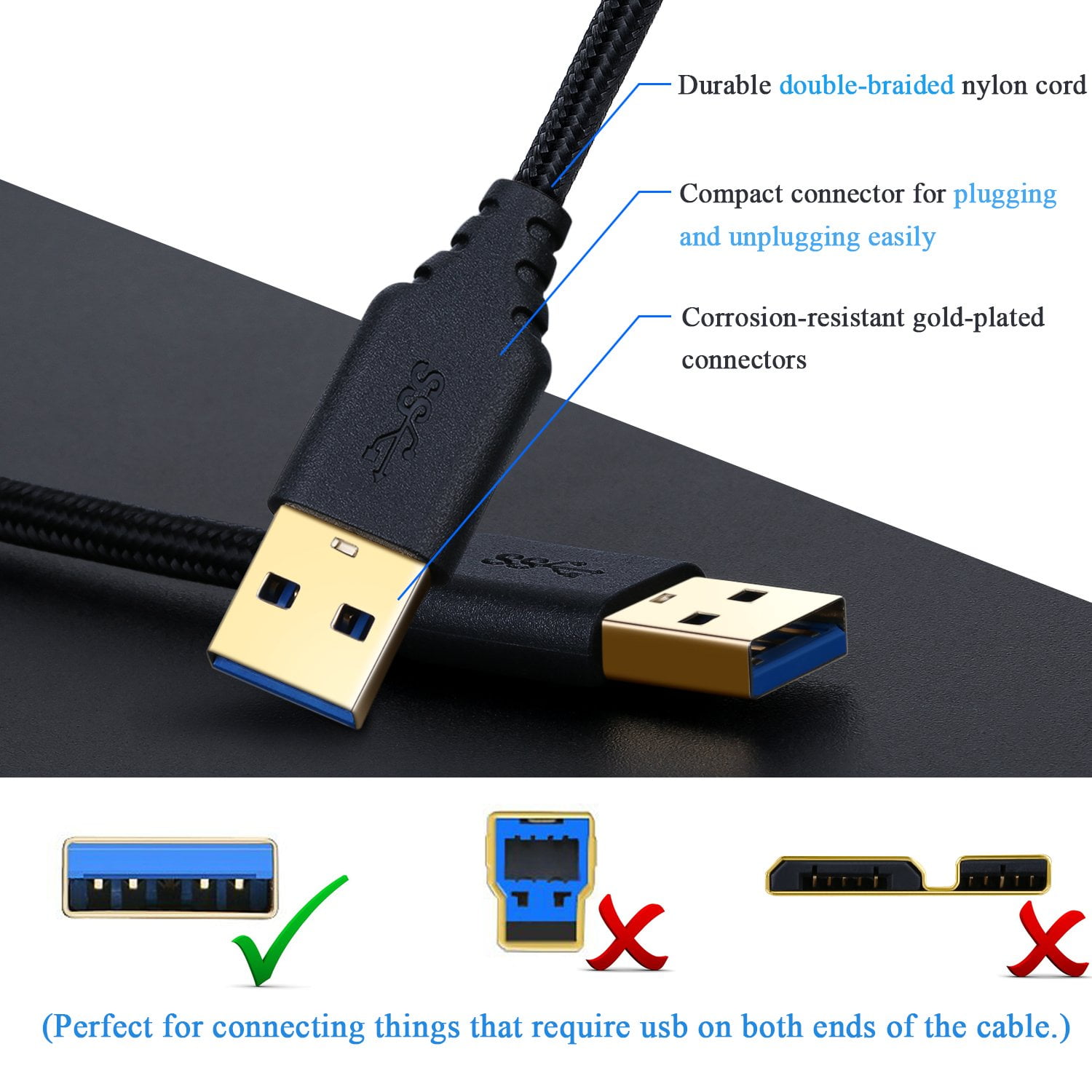 TG4THT-USB 3.0 A to A Cable, 4-Pack 1M/3Ft Short Type A Male to Male ...