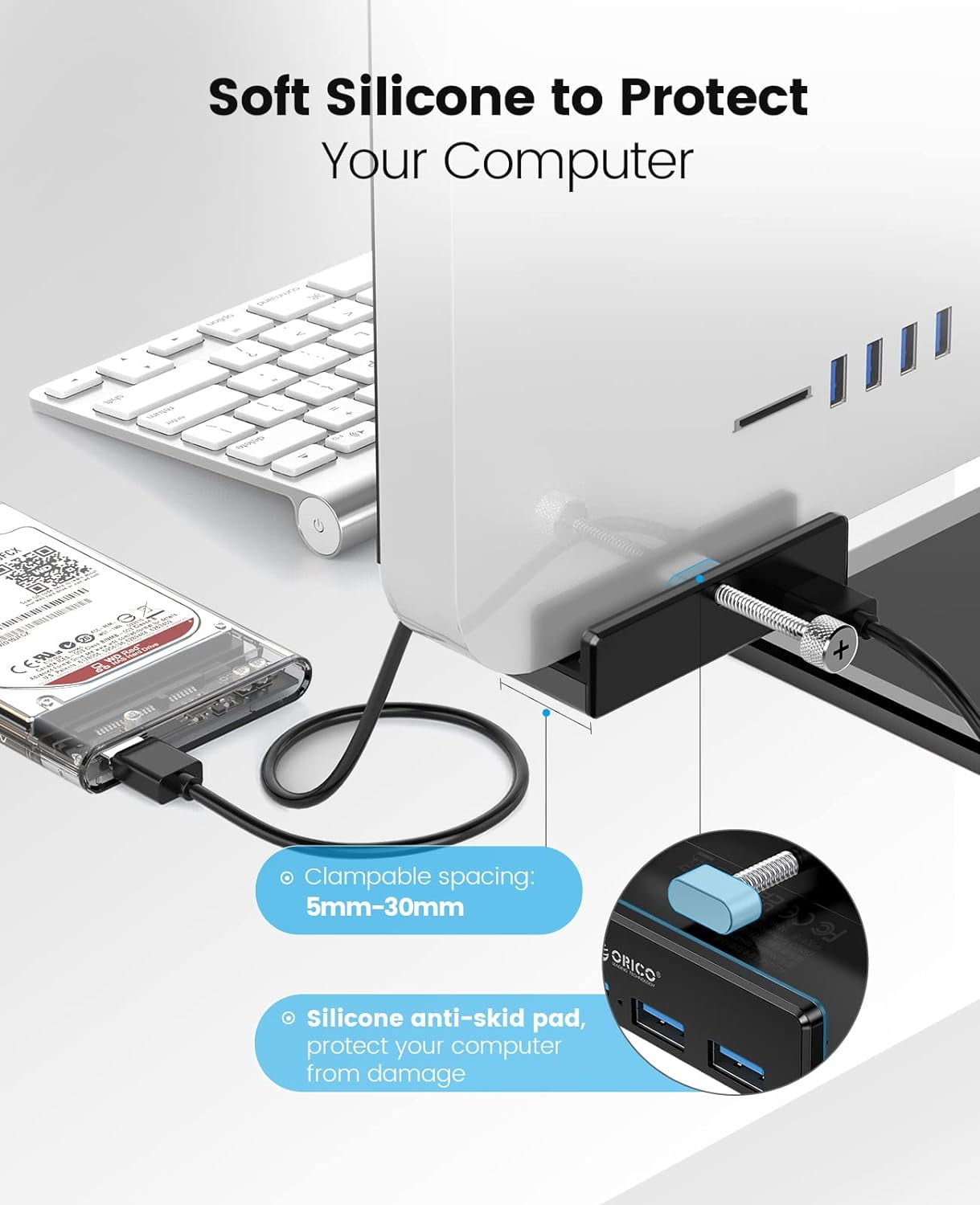 TG4THT-USB 3.0 Hub, USB Hub Clamp, Aluminum 4-Port USB Splitter with 4. ...