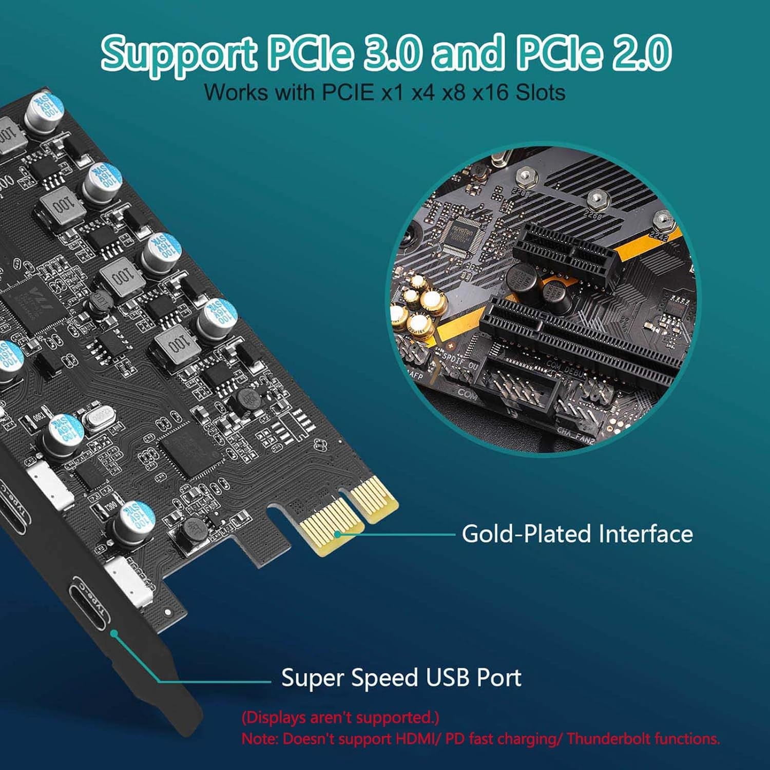 TG4THT-USB PCIE Card 5-Port (3X USB C,2X Type A) PCI Express Expansion ...