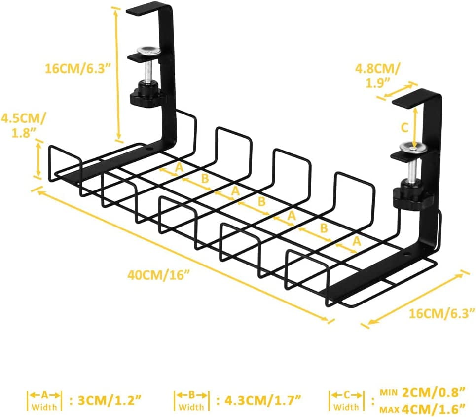 TG4THT-Under Desk Cable Management Trays 2 Pack, 16" Clamp Mounted Cord ...