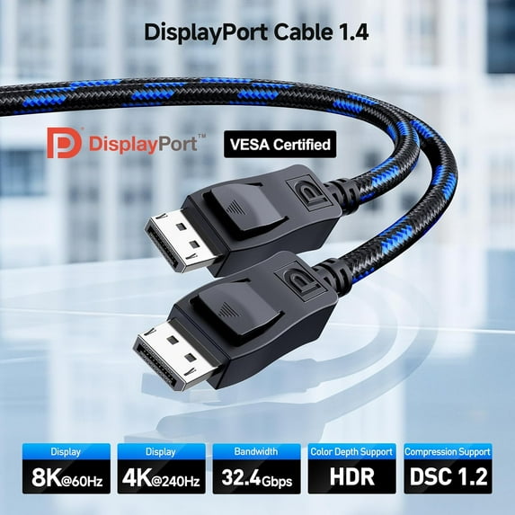 TG4THT-[VESA Certified] 9.8 ft 32.4Gbps Braided DisplayPort Cable 1.4 ...