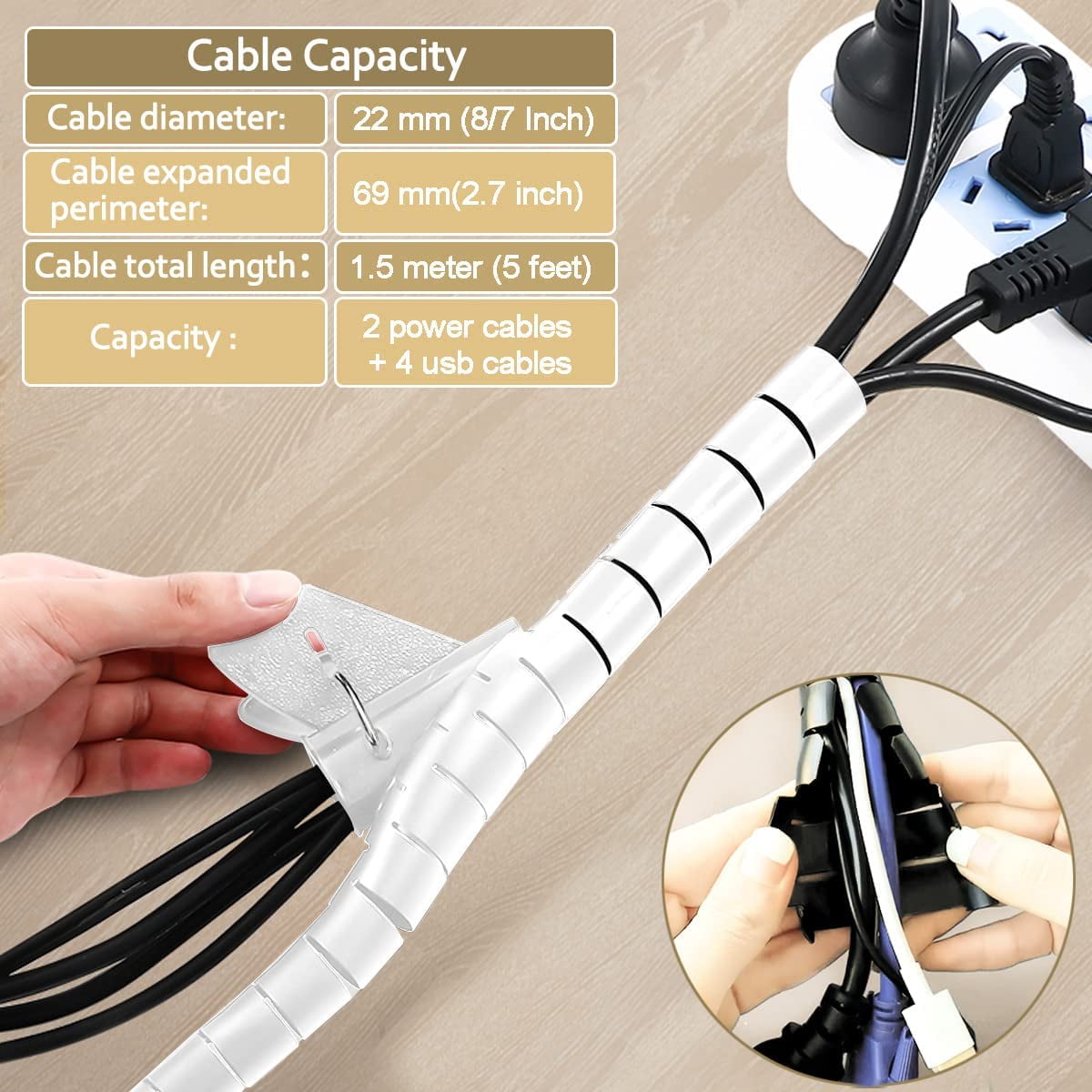 TG4THT-White Cable Management Sleeves 2 PCS Cord Protectors for USB ...