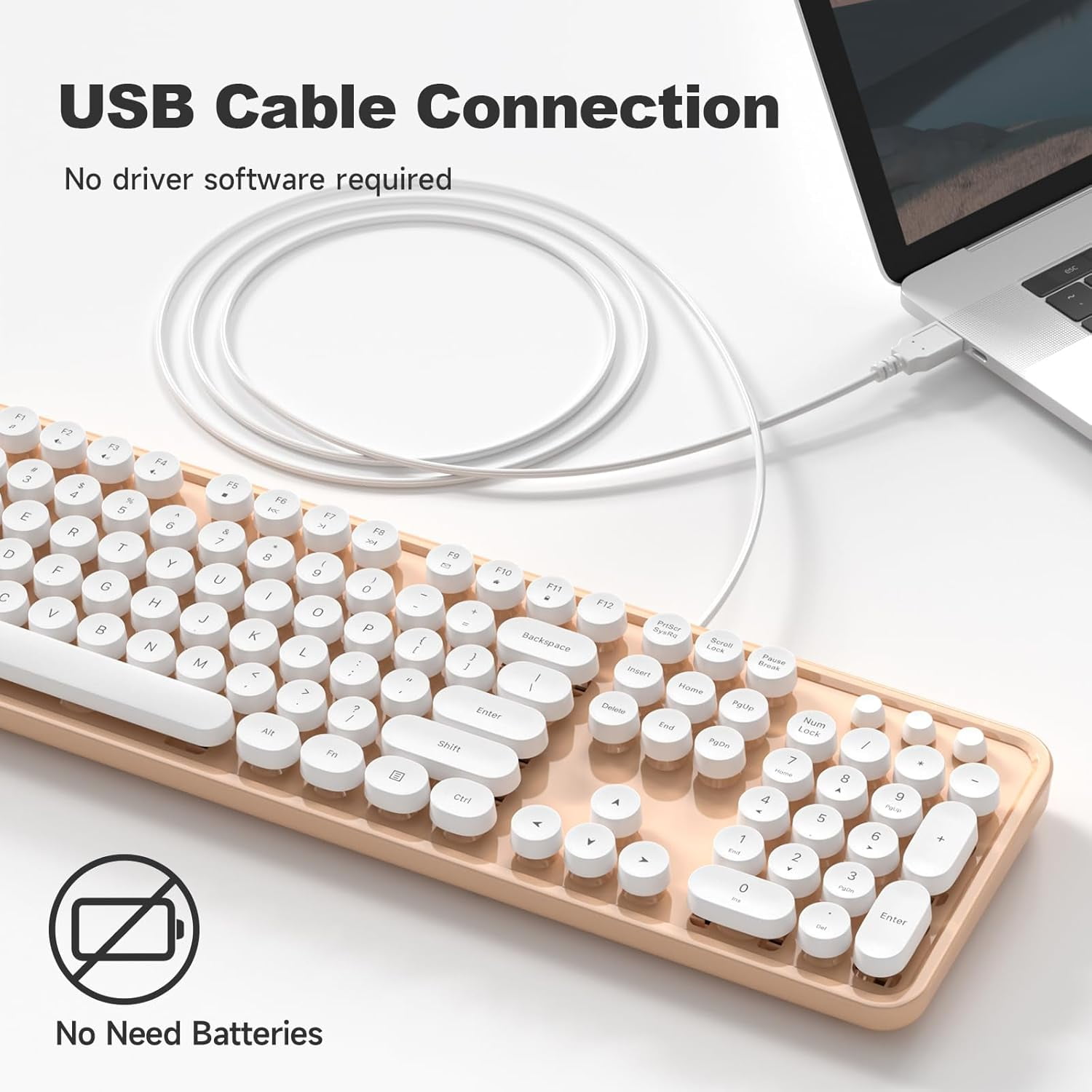 TG4THT-Wired Computer Keyboard - Orange-White Retro Full-Size Round ...