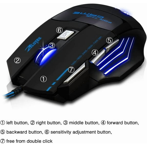 TG4THT-Wired Gaming Mouse with Fire Button,7200 DPI,7 Buttons,Ergonomic ...