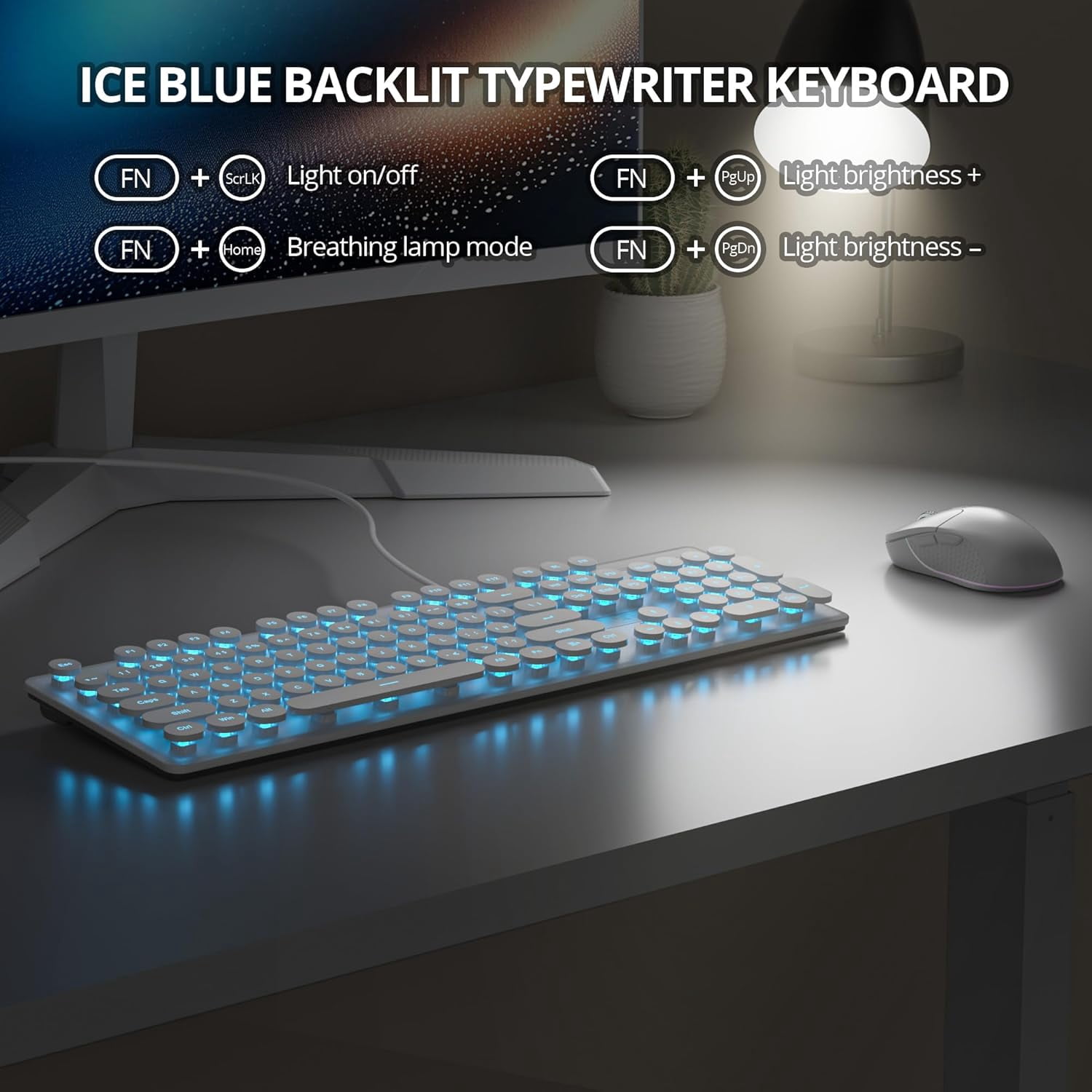 TG4THT-Wired Retro Computer Keyboard, Quiet Typewriter Keyboard, White ...