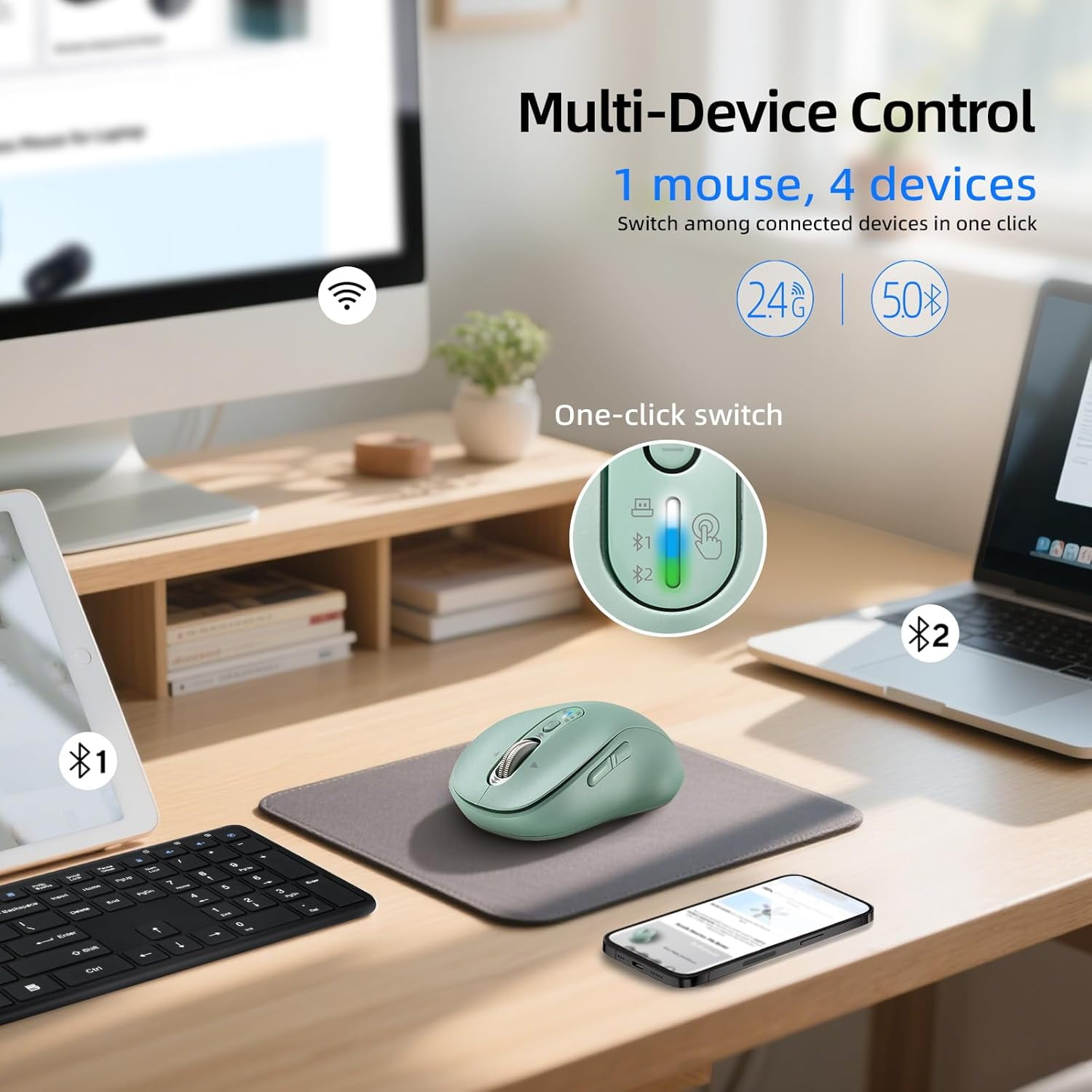 TG4THT-Wireless Bluetooth Mouse for Laptop,USB+BT×2,Quiet Ergo Computer ...