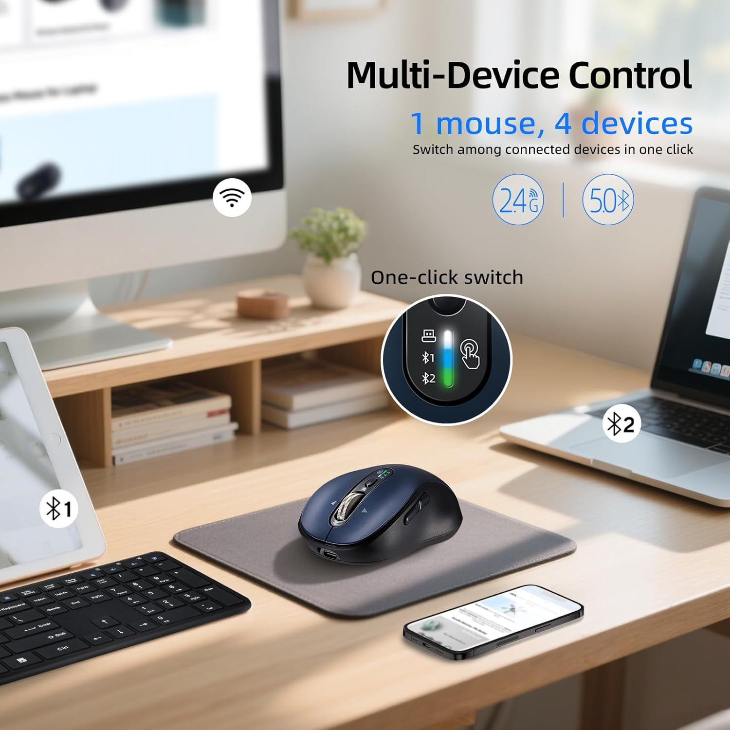 TG4THT-Wireless Bluetooth Mouse for Laptop,USB+BT×2,Quiet Ergo Computer ...