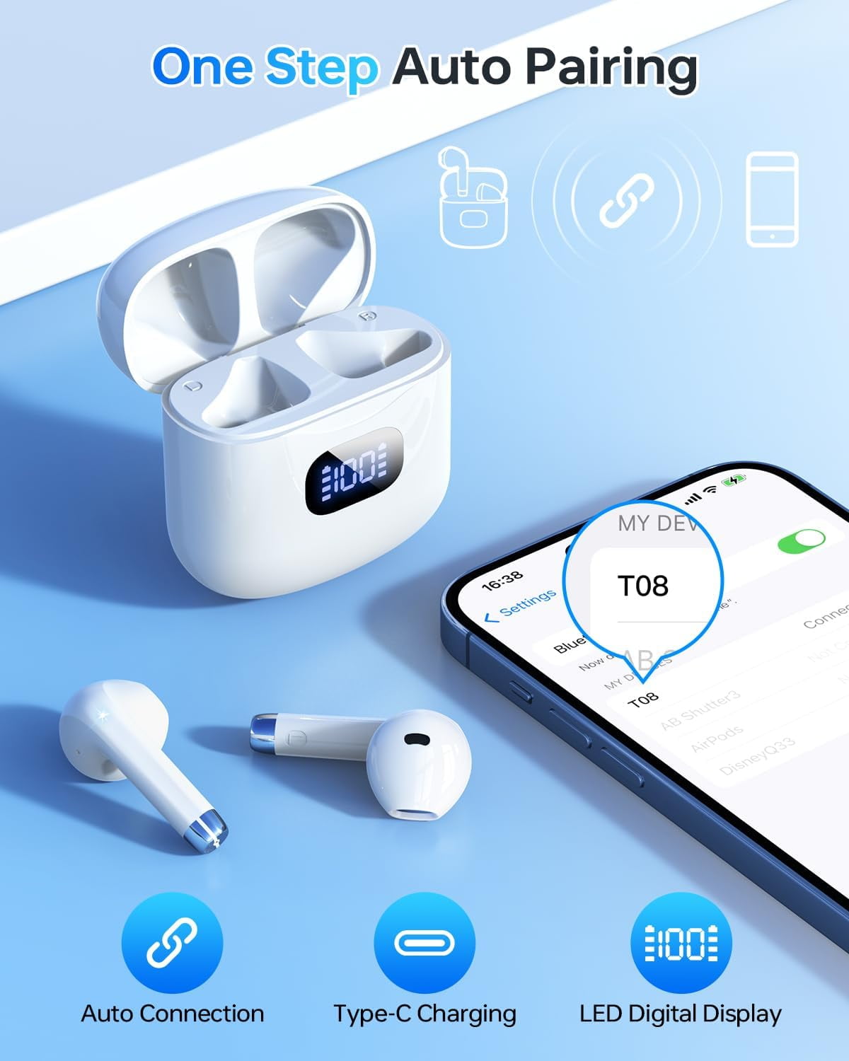 TG4THT-Wireless Earbuds Bluetooth 5.3 Headphones, 40Hrs Playback Stereo ...
