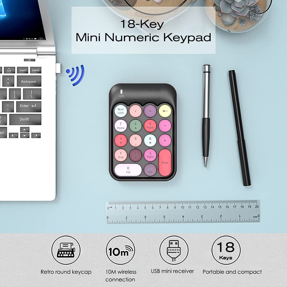 TG4THT-Wireless Numeric Keypad 18 Keys with 2.4G Mini Portable Silent ...