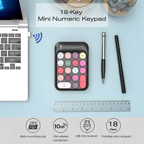 TG4THT-Wireless Numeric Keypad 18 Keys with 2.4G Mini Portable Silent ...