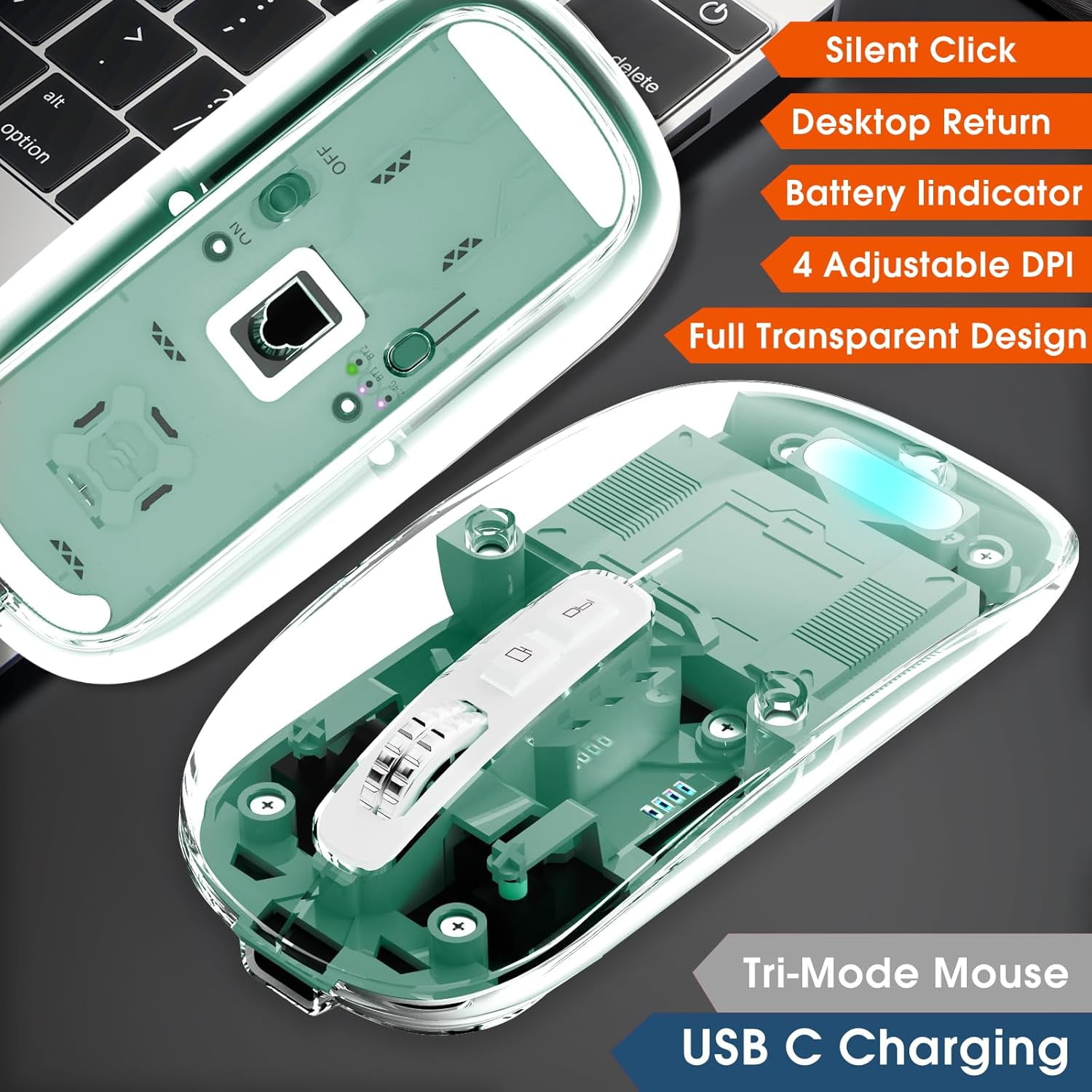TG4THT-Wireless Transparent Mouse for Computer,Bluetooth Mouse ...