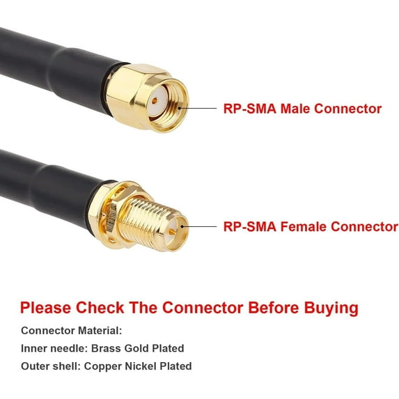 TG4THT-XRDS - RF RP-SMA Male to RP-SMA Female Coax Cable 2FT 2PCS, RG58 ...