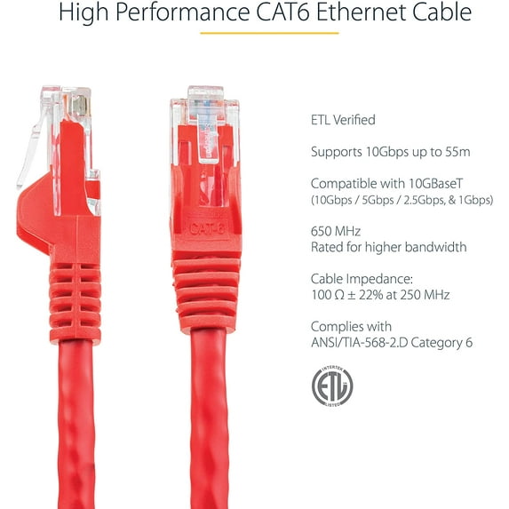 TG4THT-.com 20ft CAT6 Ethernet Cable - Red CAT 6 Gigabit Ethernet Wire ...