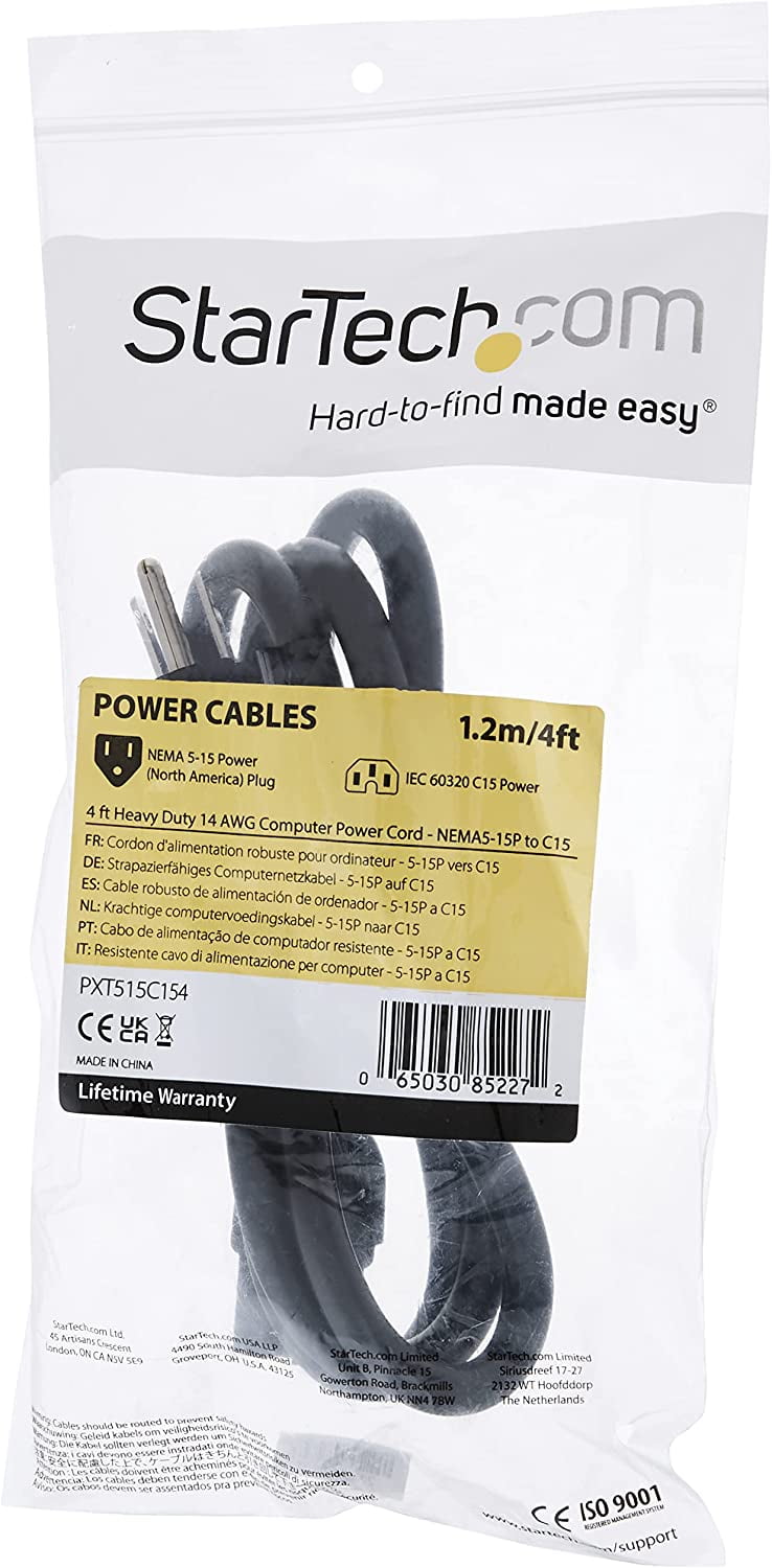 TG4THT-.com 4ft (1.2m) Heavy Duty Power Cord, NEMA 5-15P to C15 AC ...