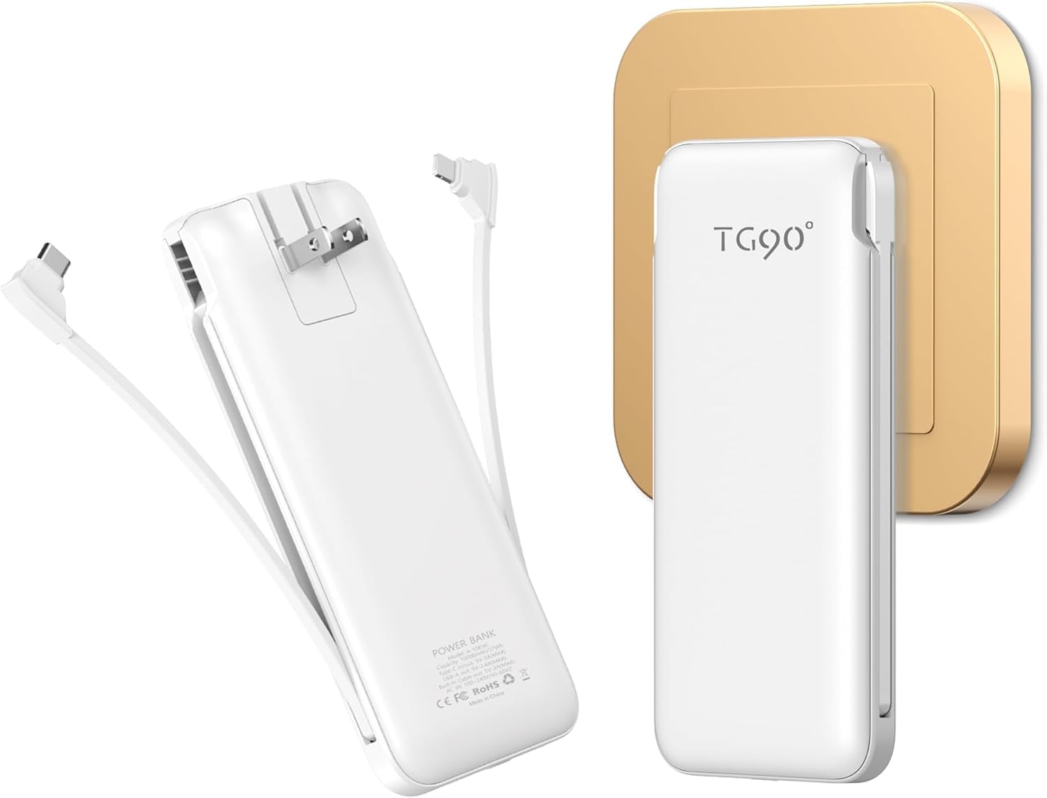 TG90° Power Bank with Built in AC Wall Plug, Ultra Slim 10000mah ...