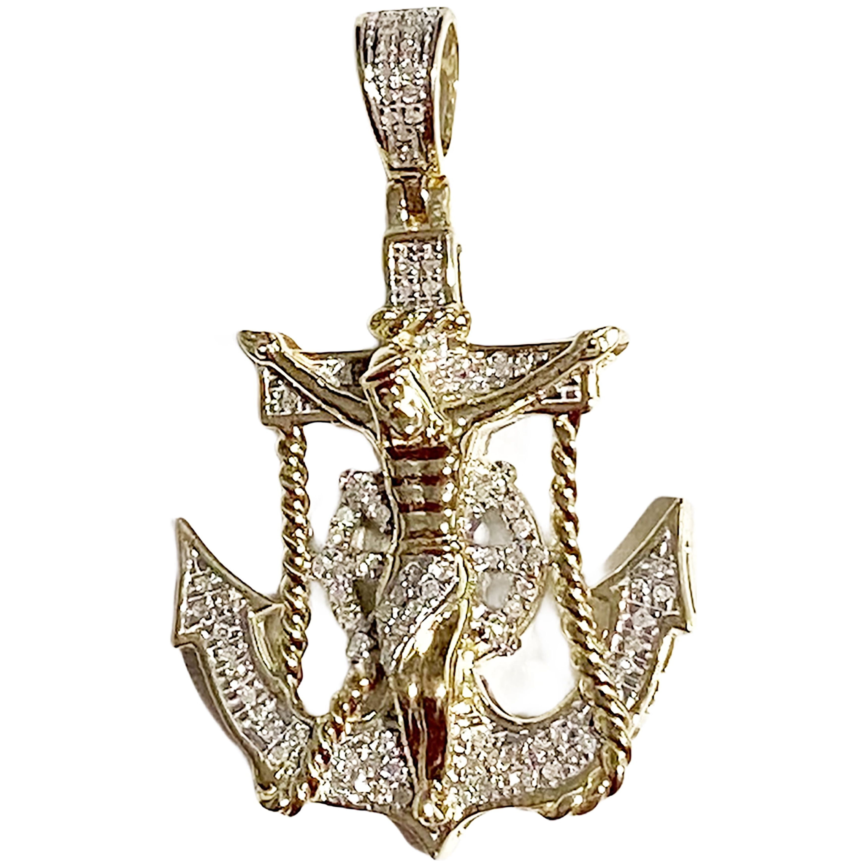 TGDJ 10k Yellow Gold Jesus Cross Mariner Anchor Crucifix Diamond ...