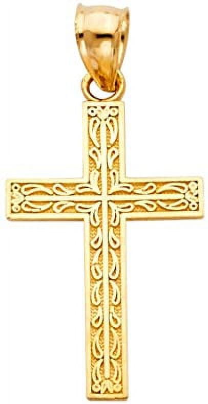 TGDJ 14K Real Yellow Gold Embossed Cross Pendant Charm Religious ...