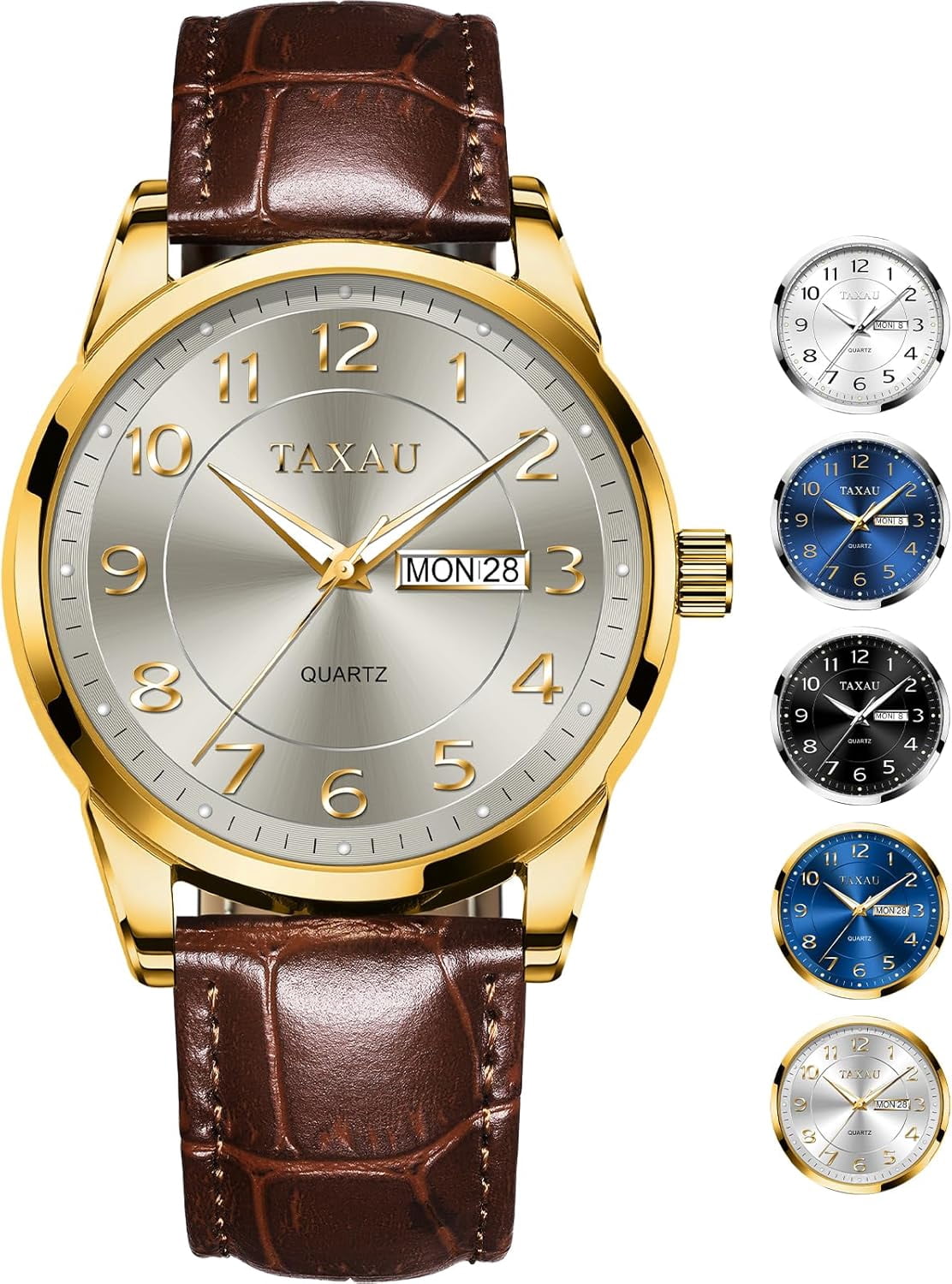 TGHTBA-Men Dress Watch Waterproof Leather Watches for Men with Day Date ...