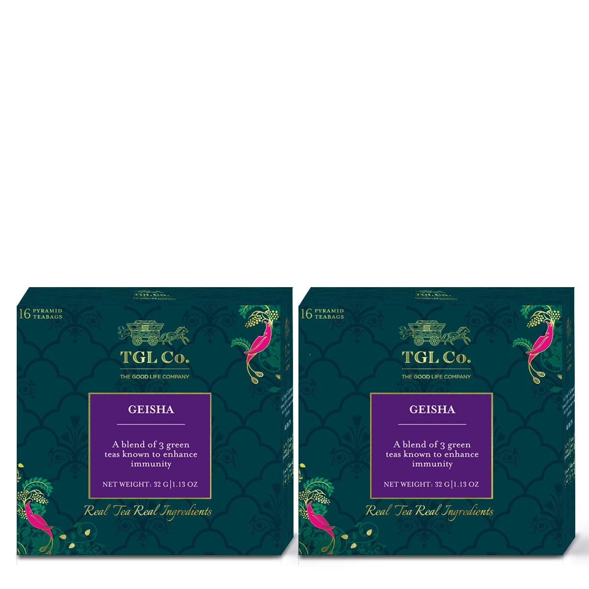 TGL Co. Geisha Green Tea - Pack Of 2 X 32gm, 1.1 Ounce Each, 32 Pyramid ...