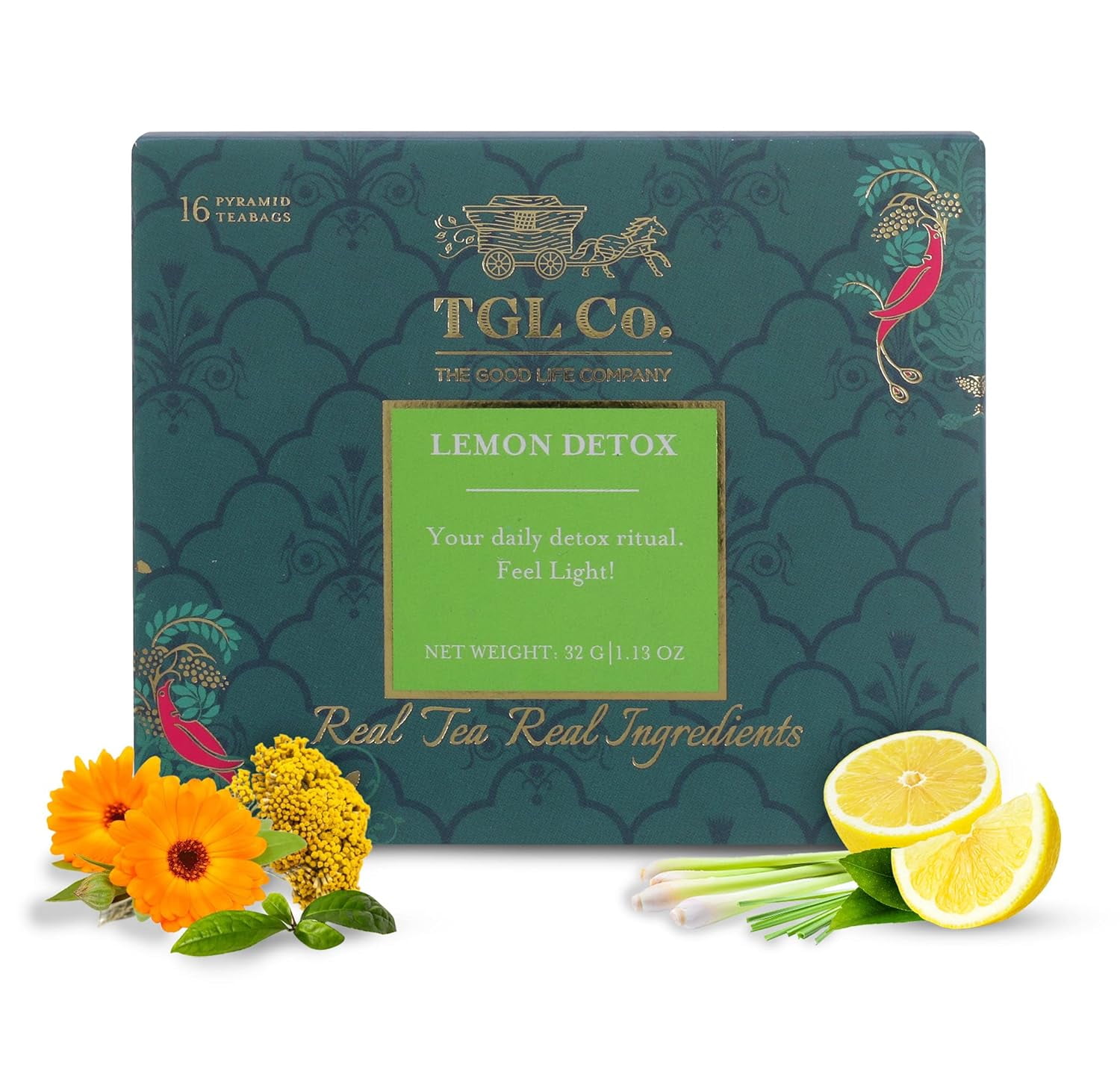 TGL Co. Lemon Detox Green Tea - 32gm, 1.13 Ounce, 16 Pyramid Tea Bags ...