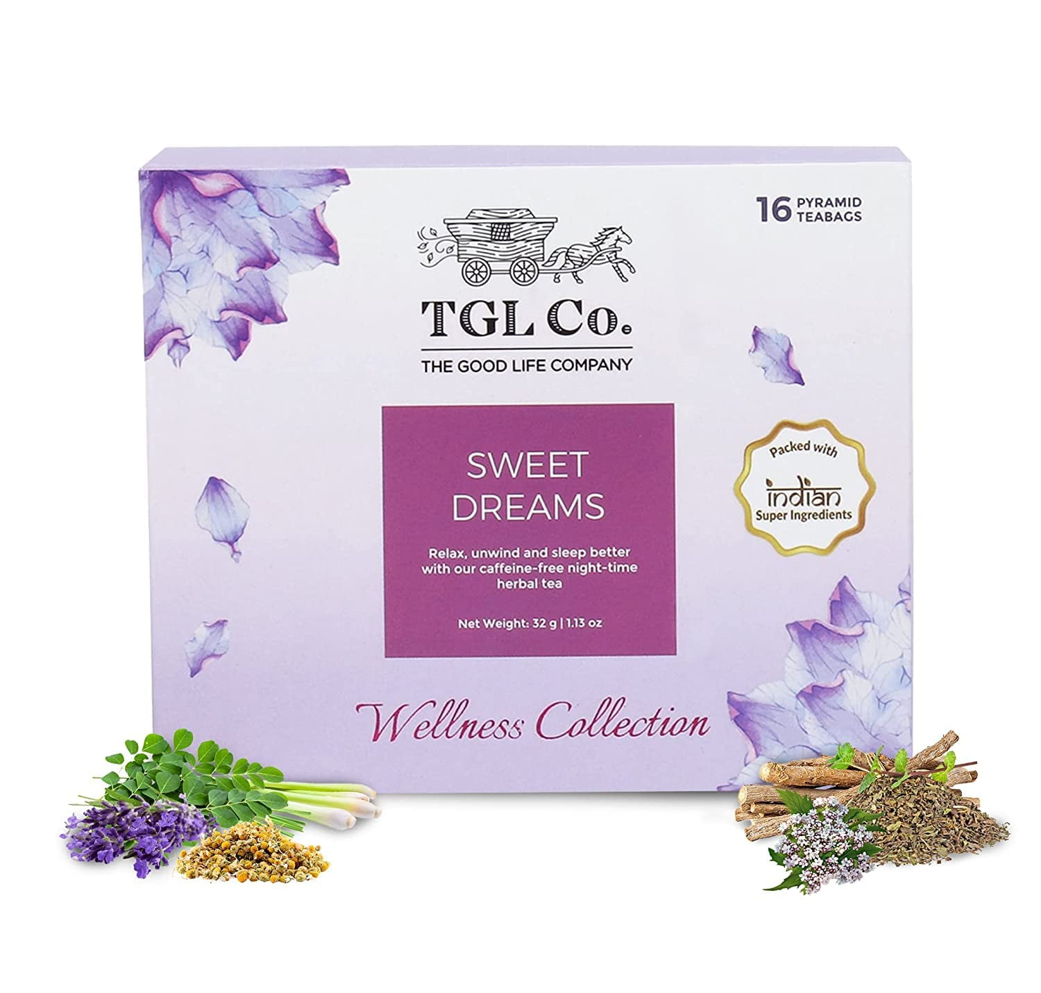 TGL Co. Sweet Dreams Herbal Tea - 16 Pyramid Tea Bags, 32gm, 1.1 Ounce ...