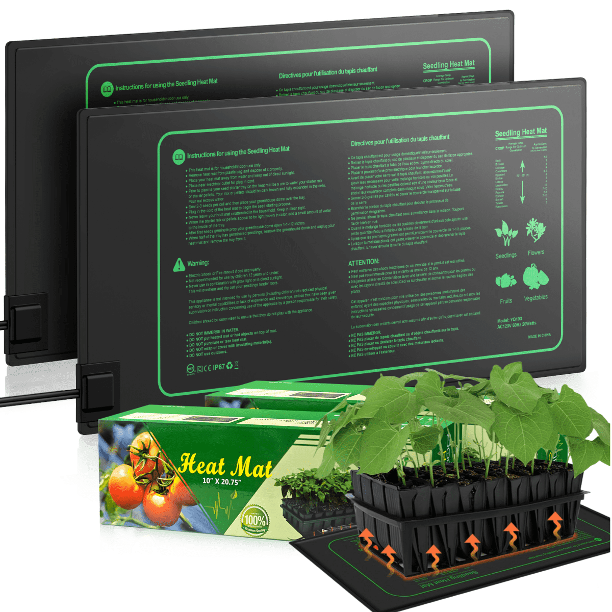 TGOEET 2 Pack Seedling Heat Mat Durable Waterproof 10" x 20.75 ...