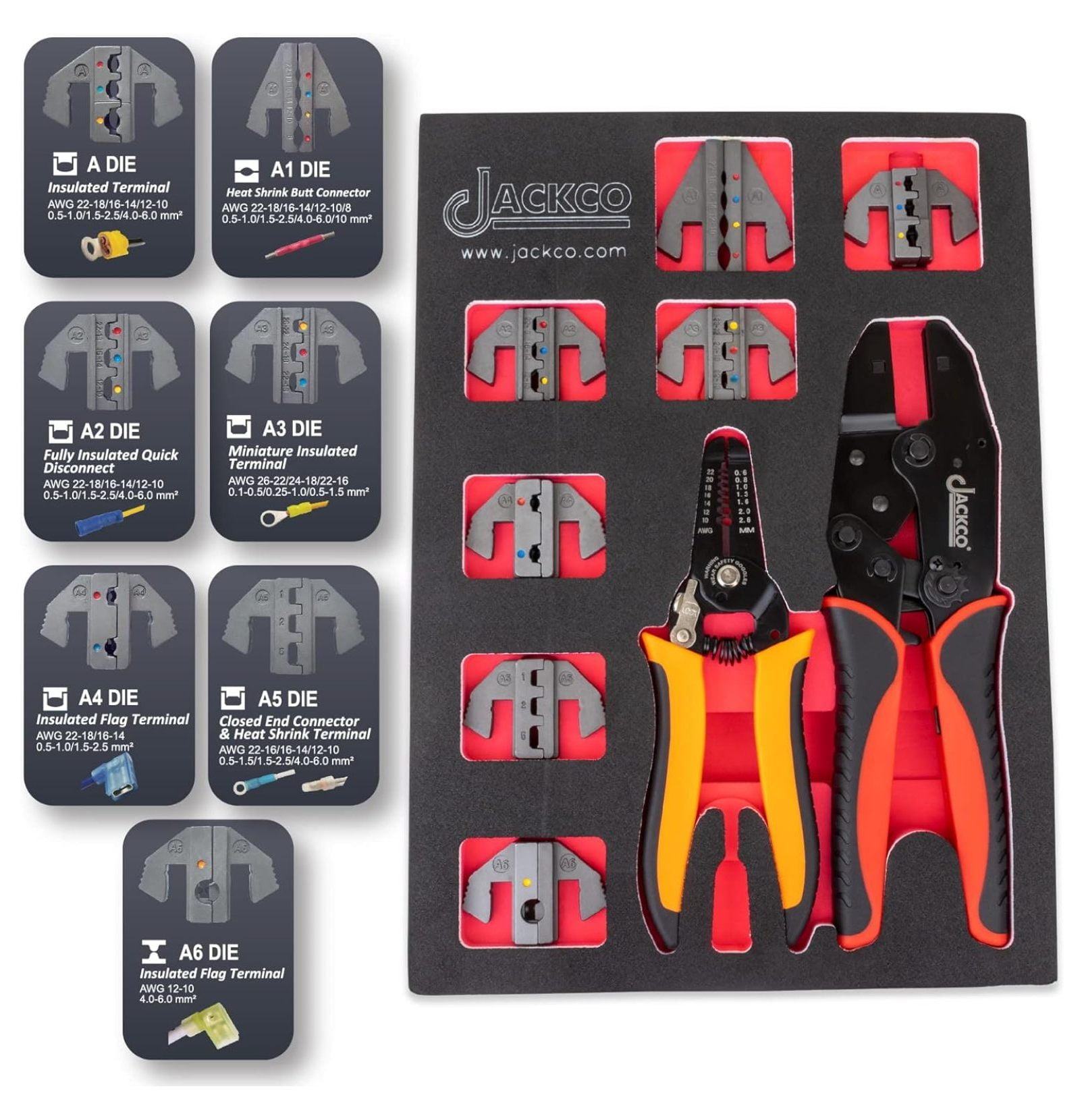 TGR Interchangeable Ratcheting Terminal Crimper Set - 7 Die Sets Quick ...