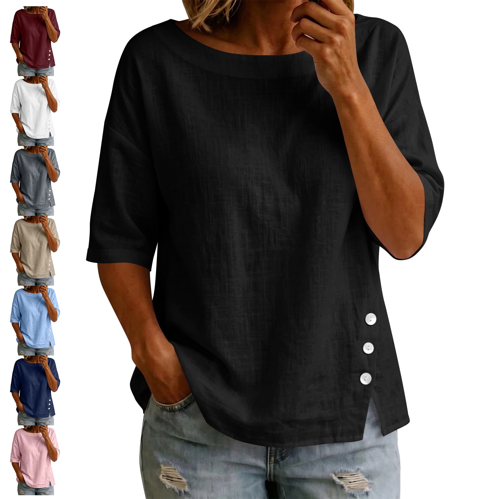 TGSLY Boat Neck 3/4 Sleeve Tops for Women Lightweight Soft Side Split ...