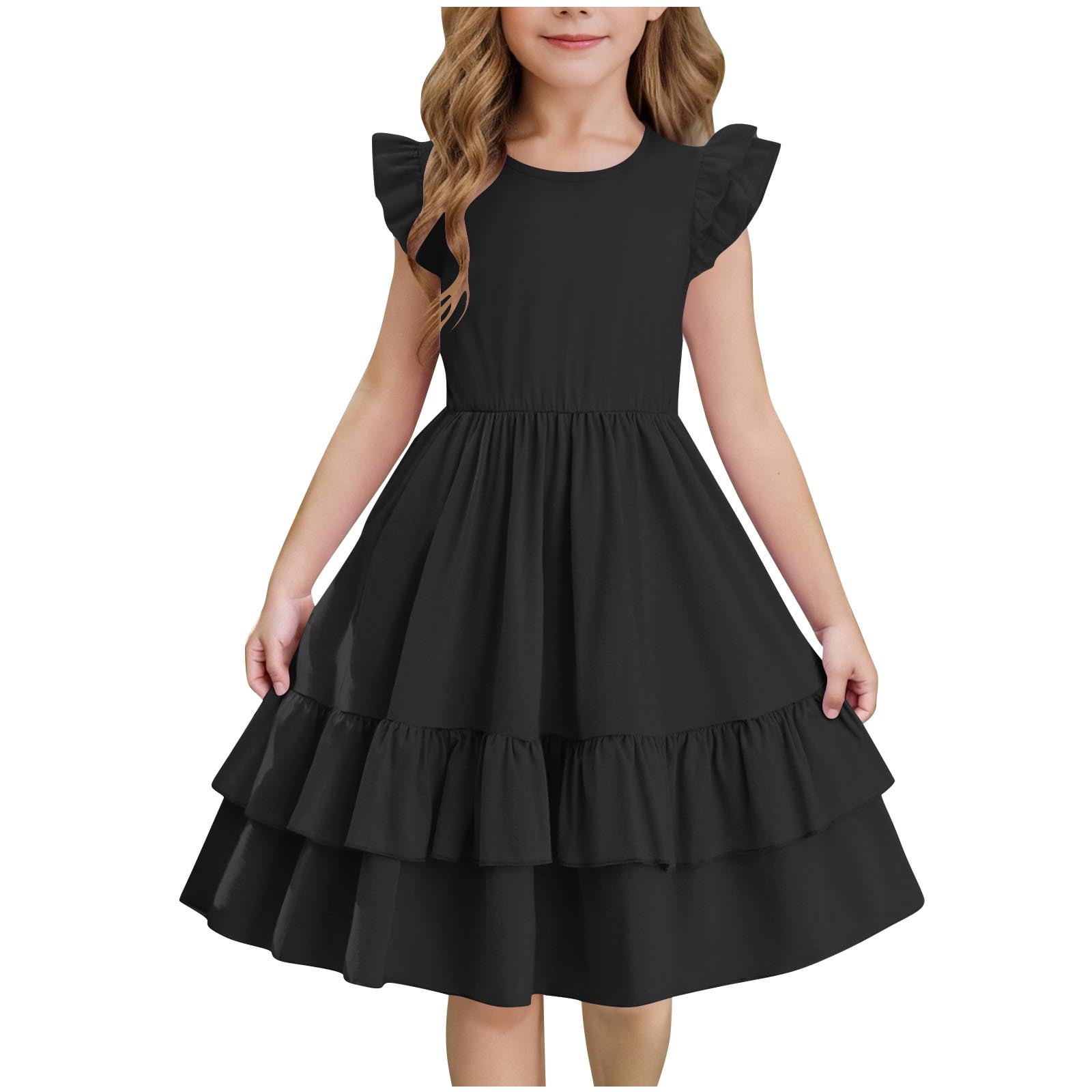 TGSLY Girls Princess Dresses Cute Flutter Sleeve A-Line Beach Sundress ...