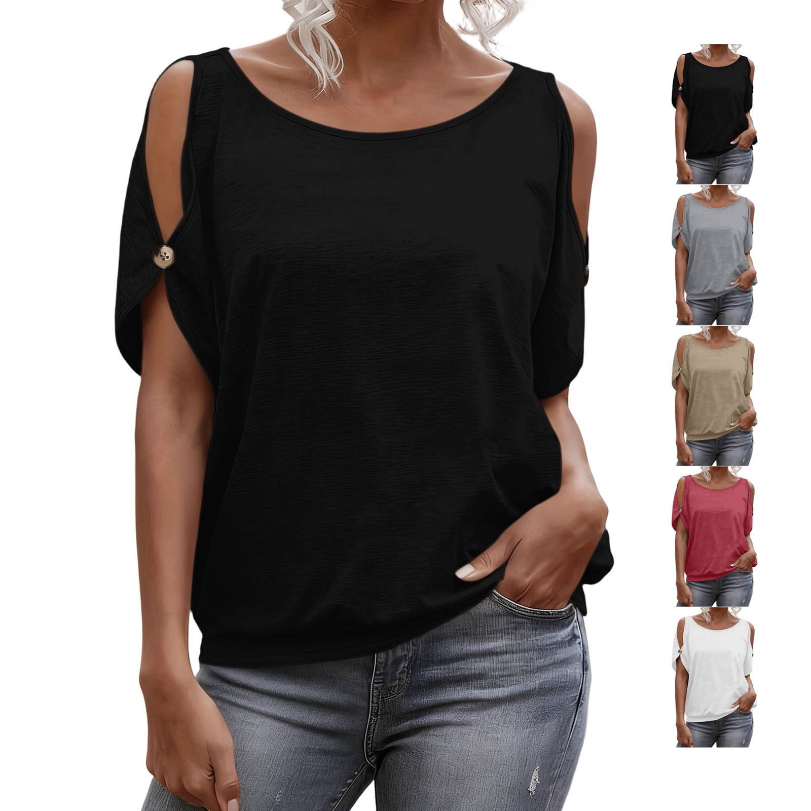 TGSLY Women's Cold Shoulder Tops Lightweight Thin Boat Neck Cutout ...