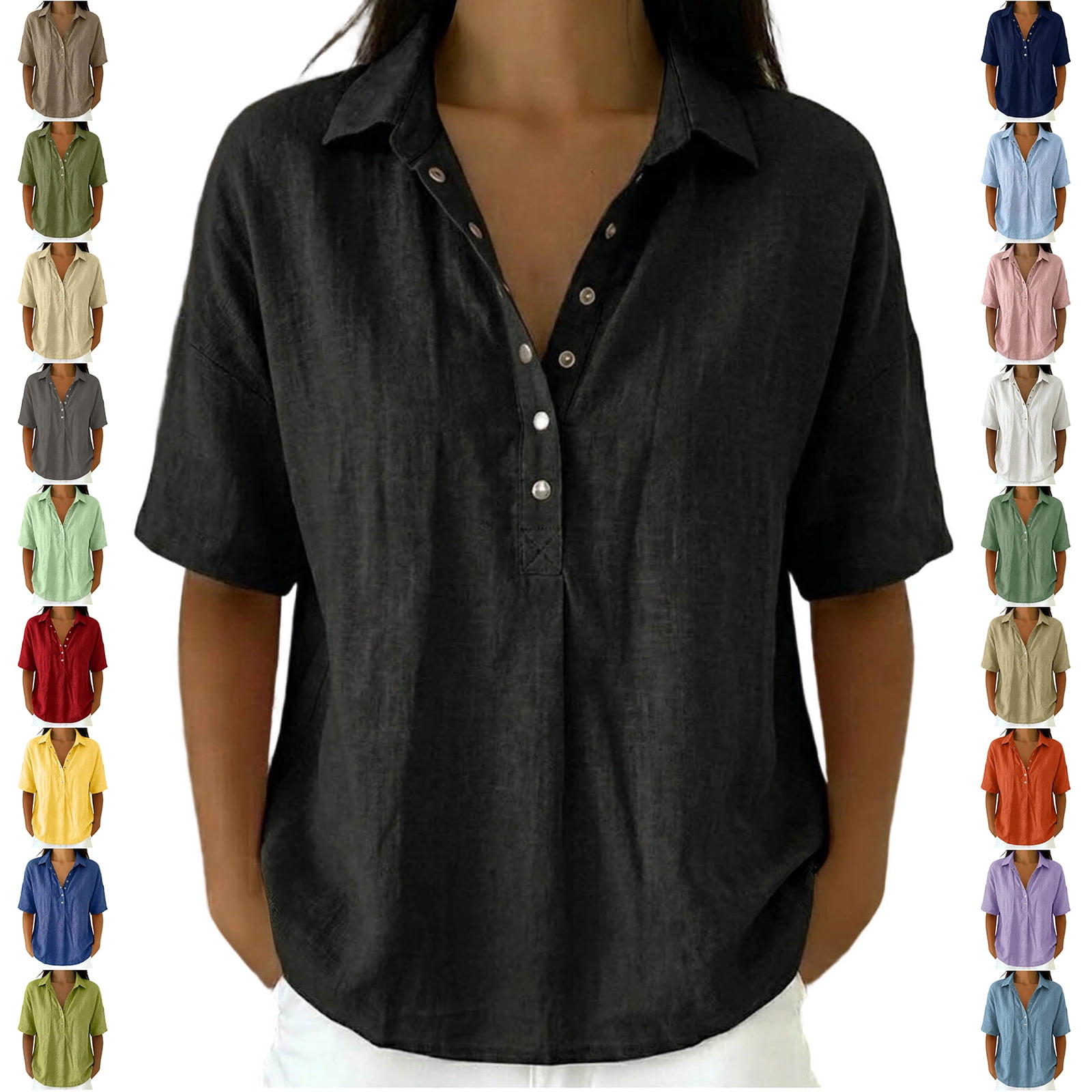TGSLY Women's Linen Snap Button Tops Lightweight Soft Half Button ...
