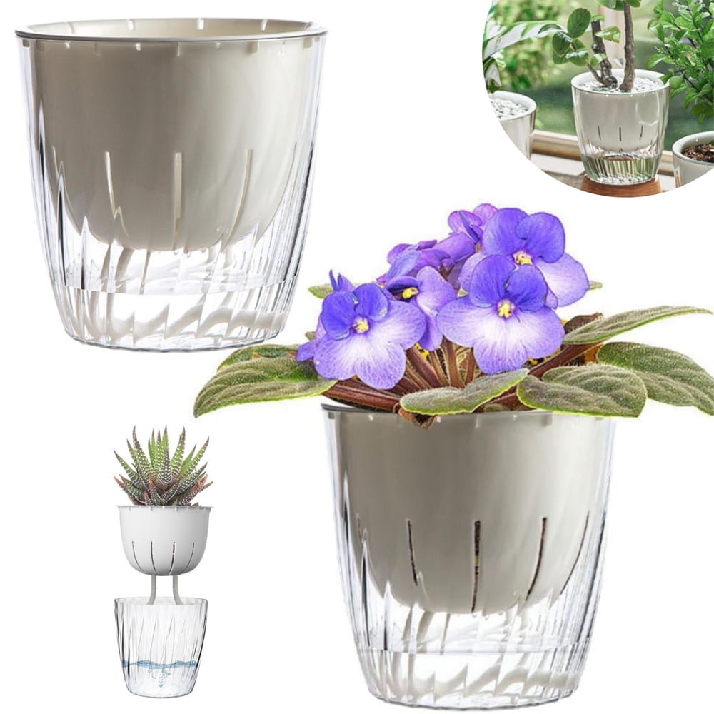 TGY 2 Pack Self Watering Plants Pots,4.4inch Clear Planter with ...