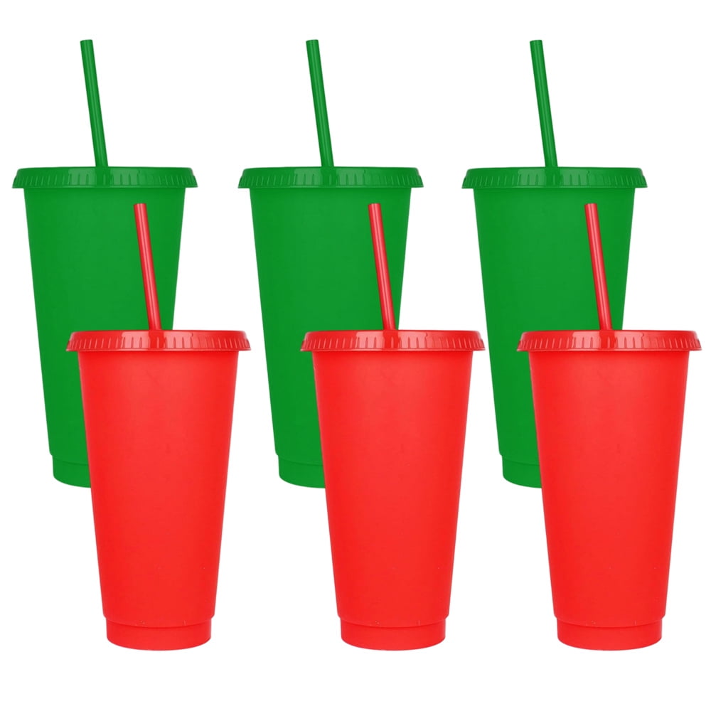 TGY 6 Pack Reusable Cups with Lids and Straw,24 oz Plastic Tumblers ...