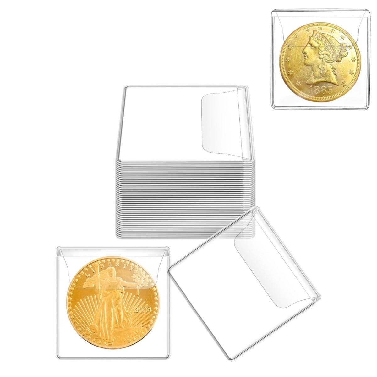TGY, Clear Coin Protectors, 2.2x2 Inch, 50Pack Plastic Coin Holders ...